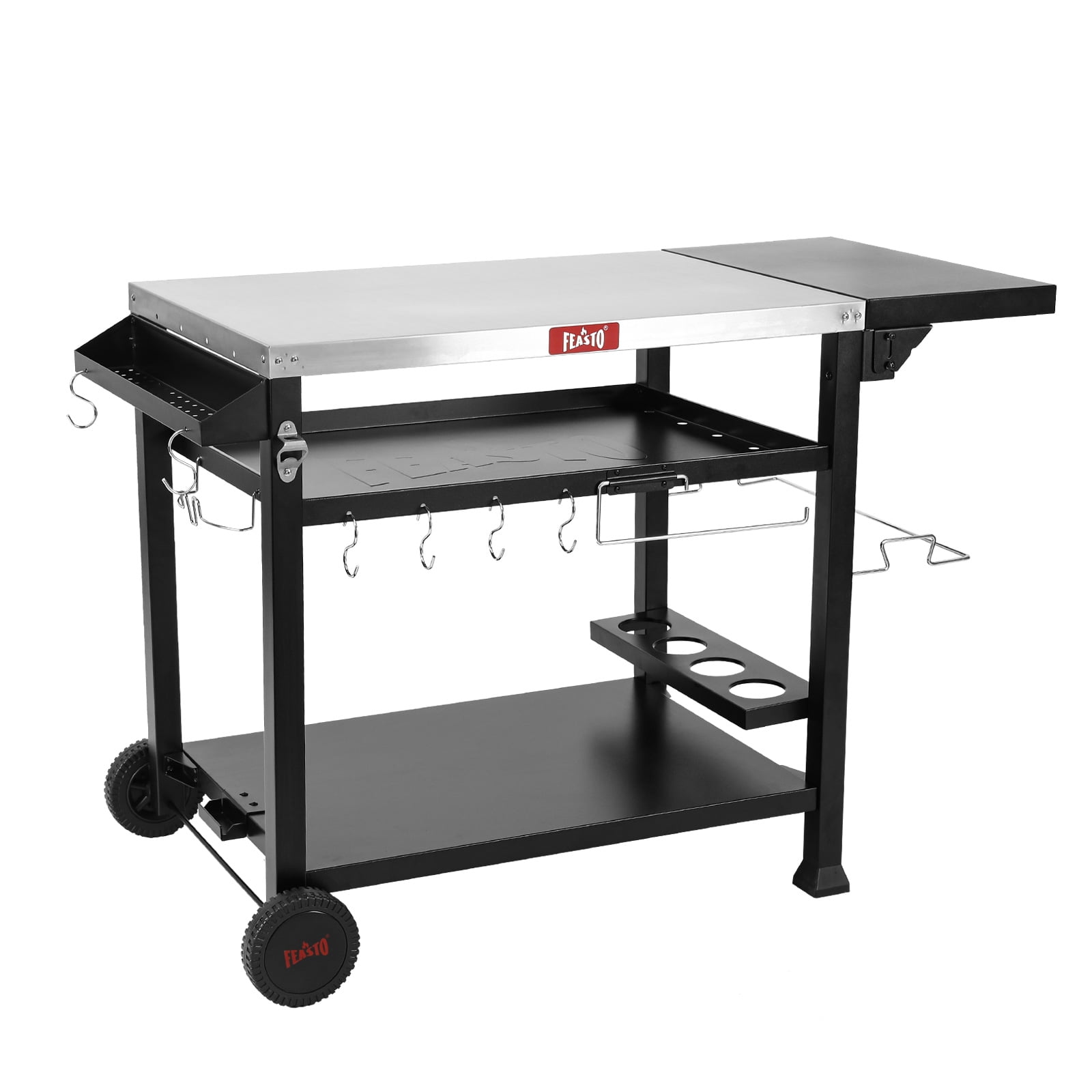 Feasto L50" 3-Tier Rolling Kitchen Cart, Stainless Steel Mobile Food ...