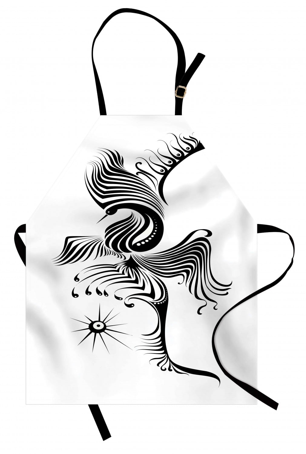 Feather Apron Monochrome Abstract Phoenix Design with Curl and Swirls ...
