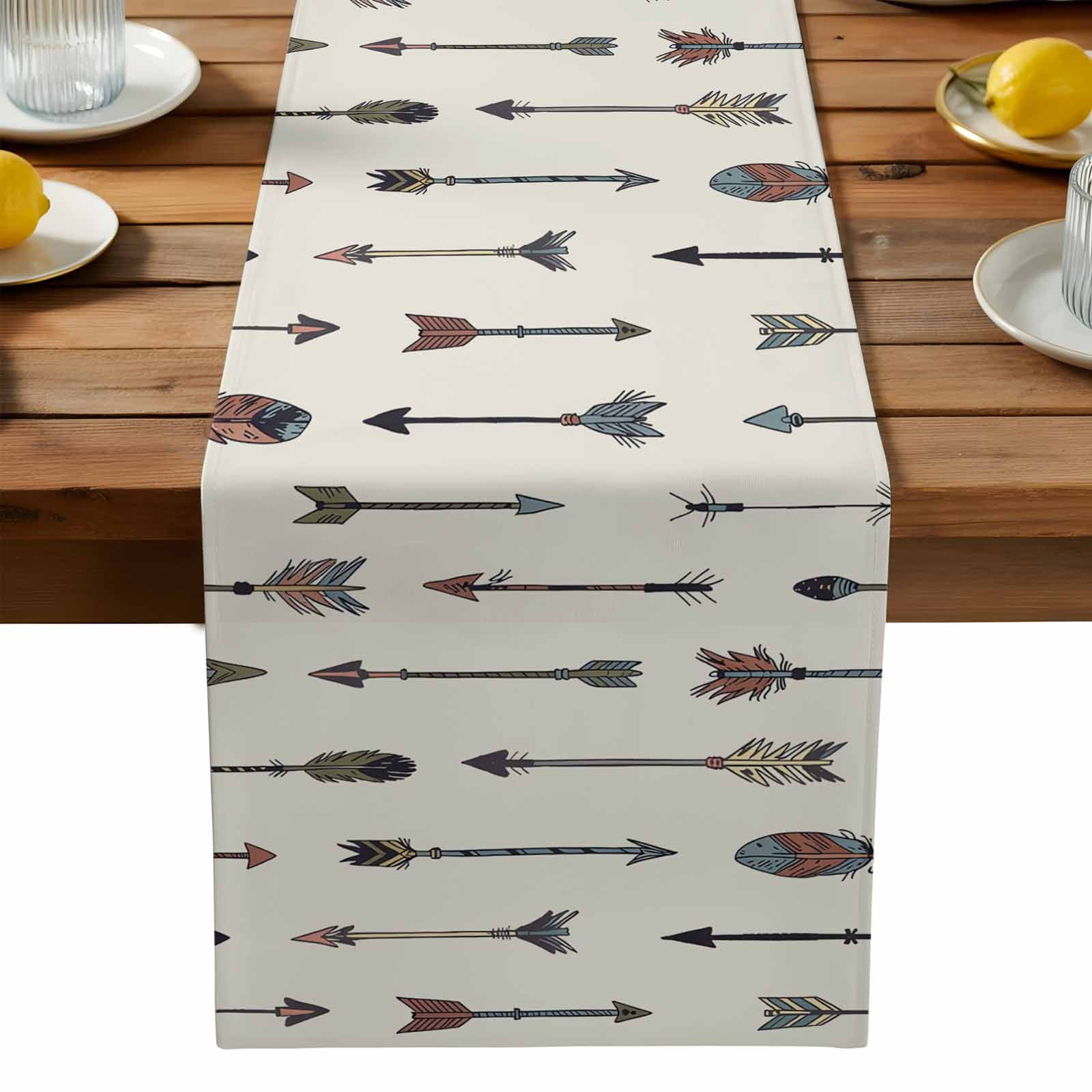 Feather Arrow Table Runner, Indian Tradition Colorful Arches Beige ...