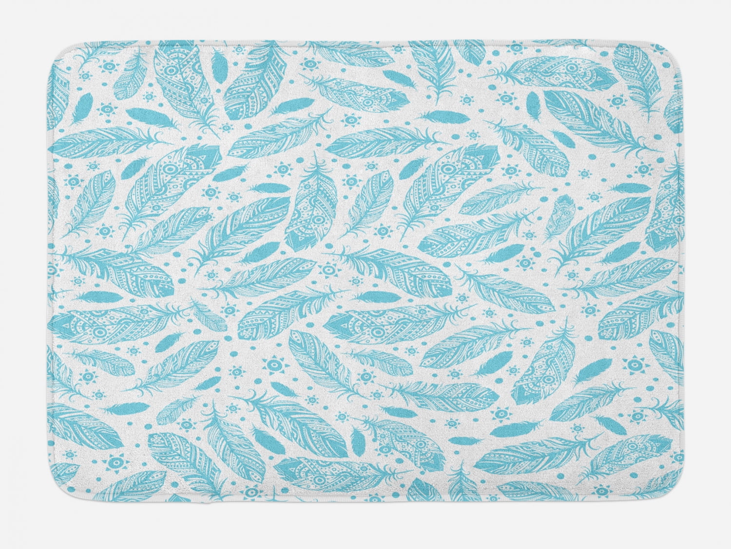 Feather Bath Mat, Vintage Monochrome Ethnic Pattern of Quills and Sun ...