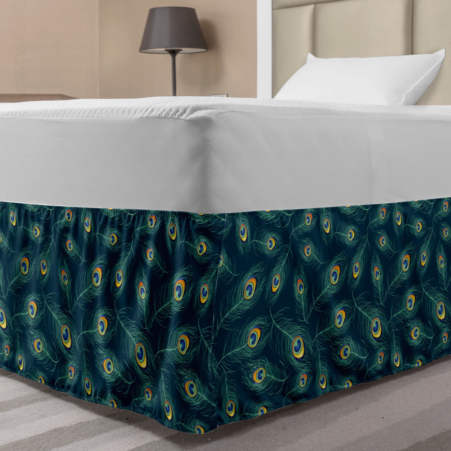 Feather Bed Skirt, Colorful Middle Eastern Exotic Peacock Feather ...