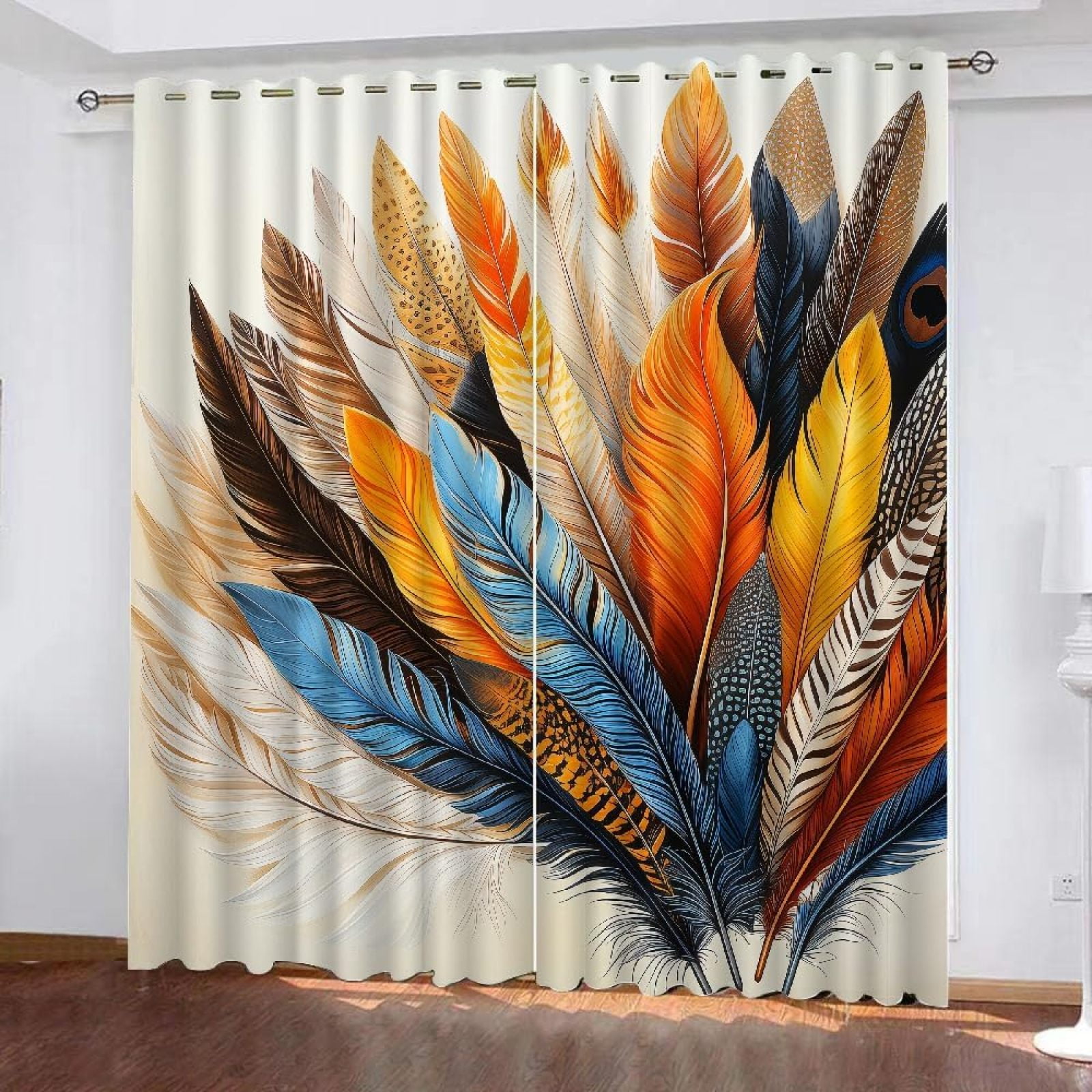 Feather Blackout Curtains For Kids Teens Boys Bedroom Retro Art Color ...