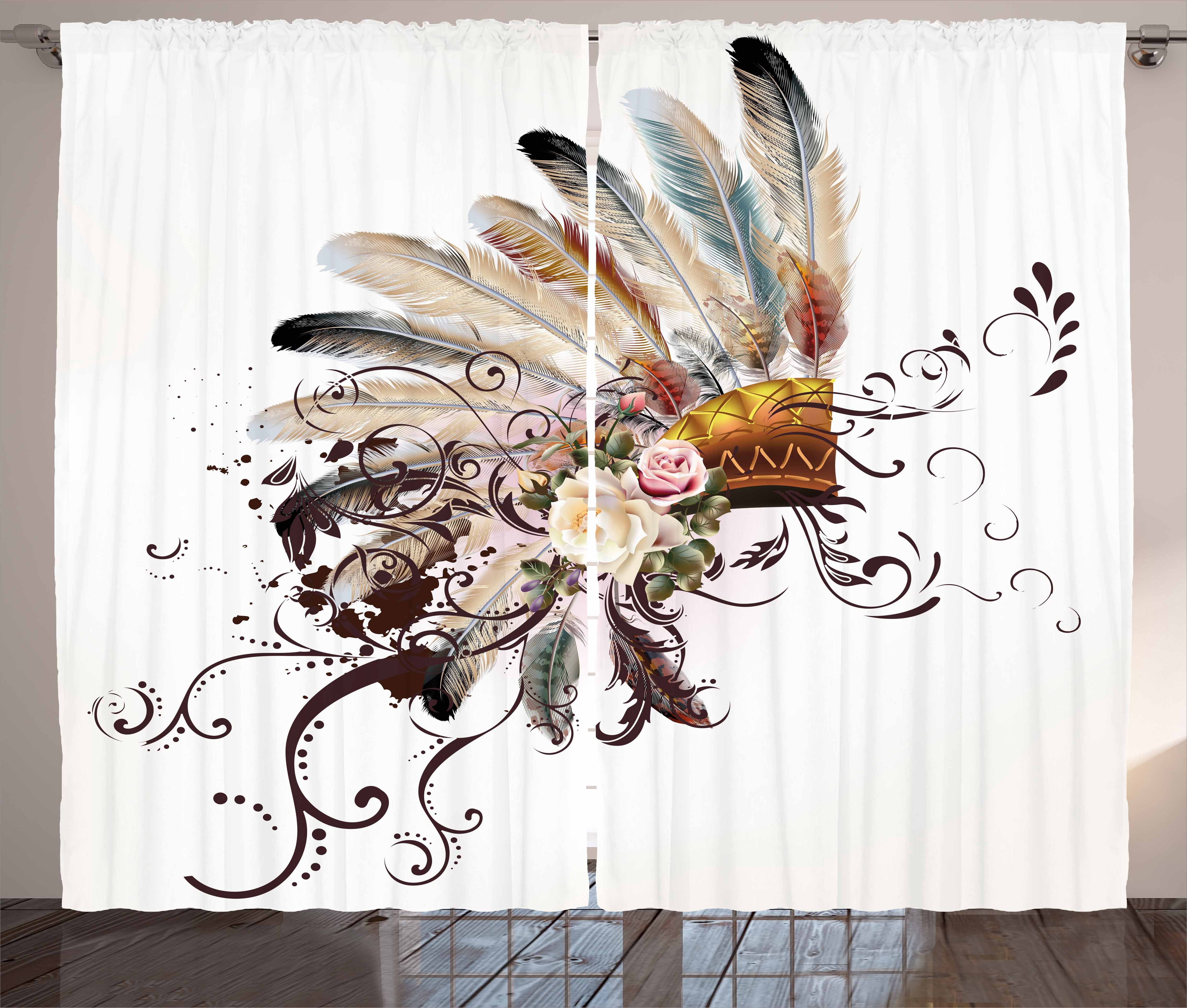 Ambesonne Feather Curtains 2 Panel Set, Head Wear Flowers, 108" x 96 ...