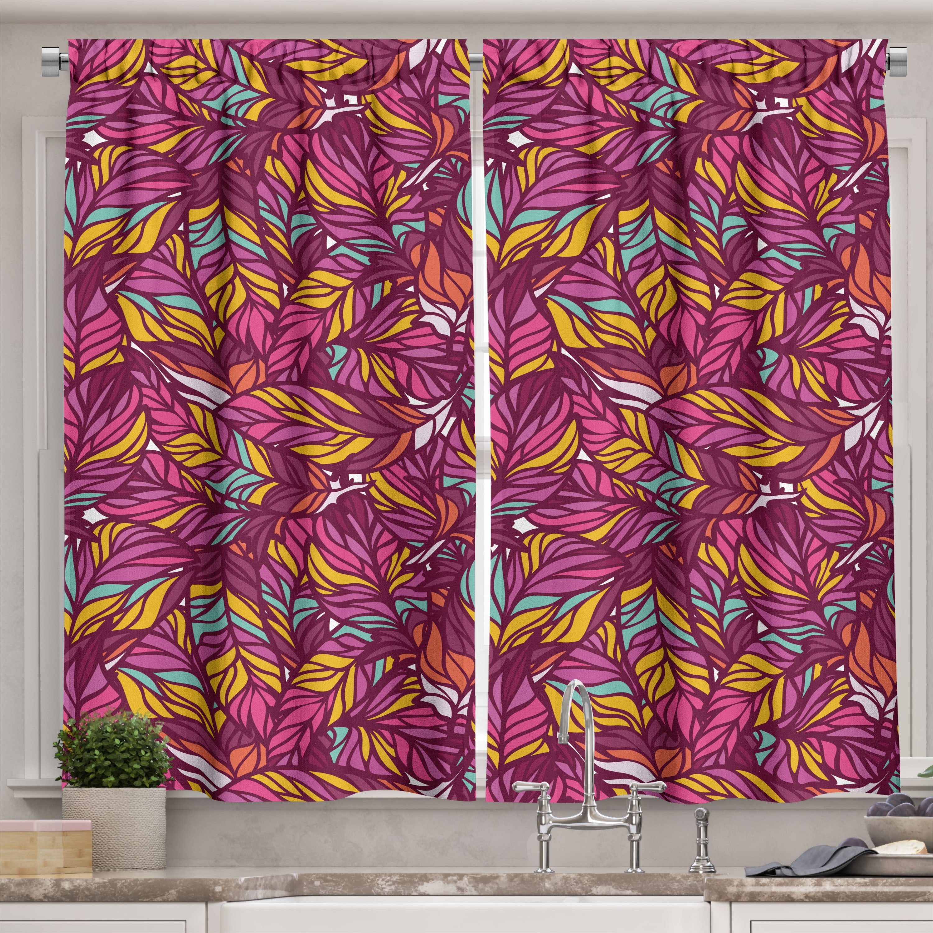 Feather Curtains 2 Panels Set, Psychedelic Style Vibrant Colored ...
