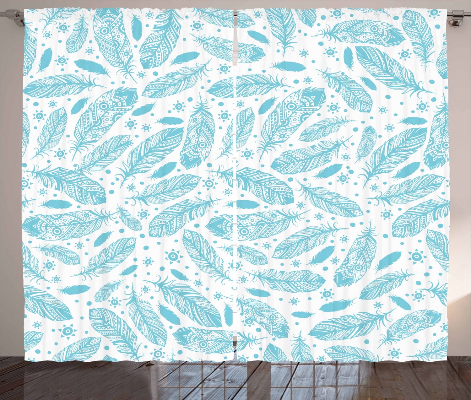 Ambesonne Feather Curtains 2 Panel Set, Pattern of Quills and Sun, 108 ...