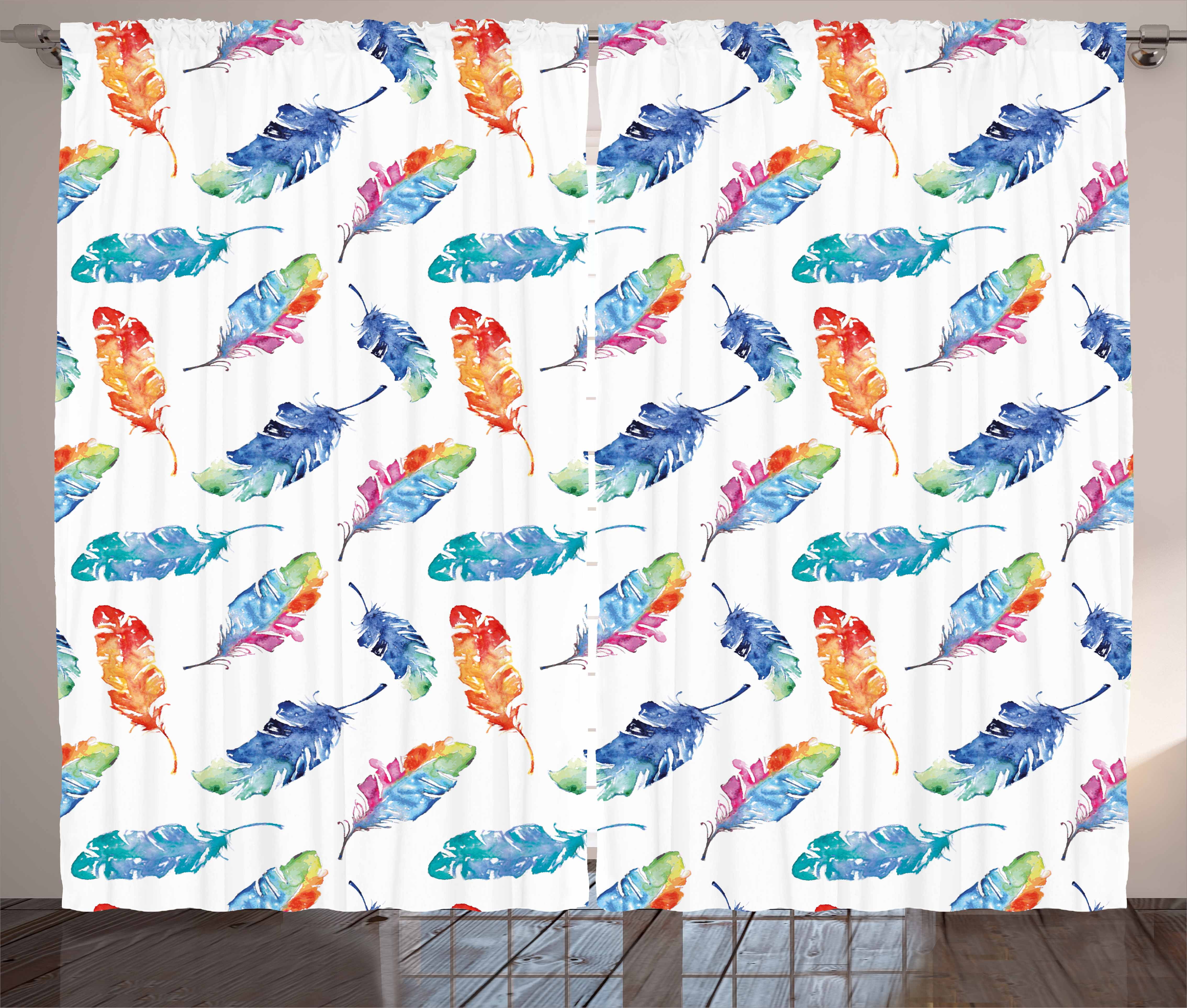 Ambesonne Feather Curtains 2 Panel Set, Watercolor Bird Feather, 108" x ...