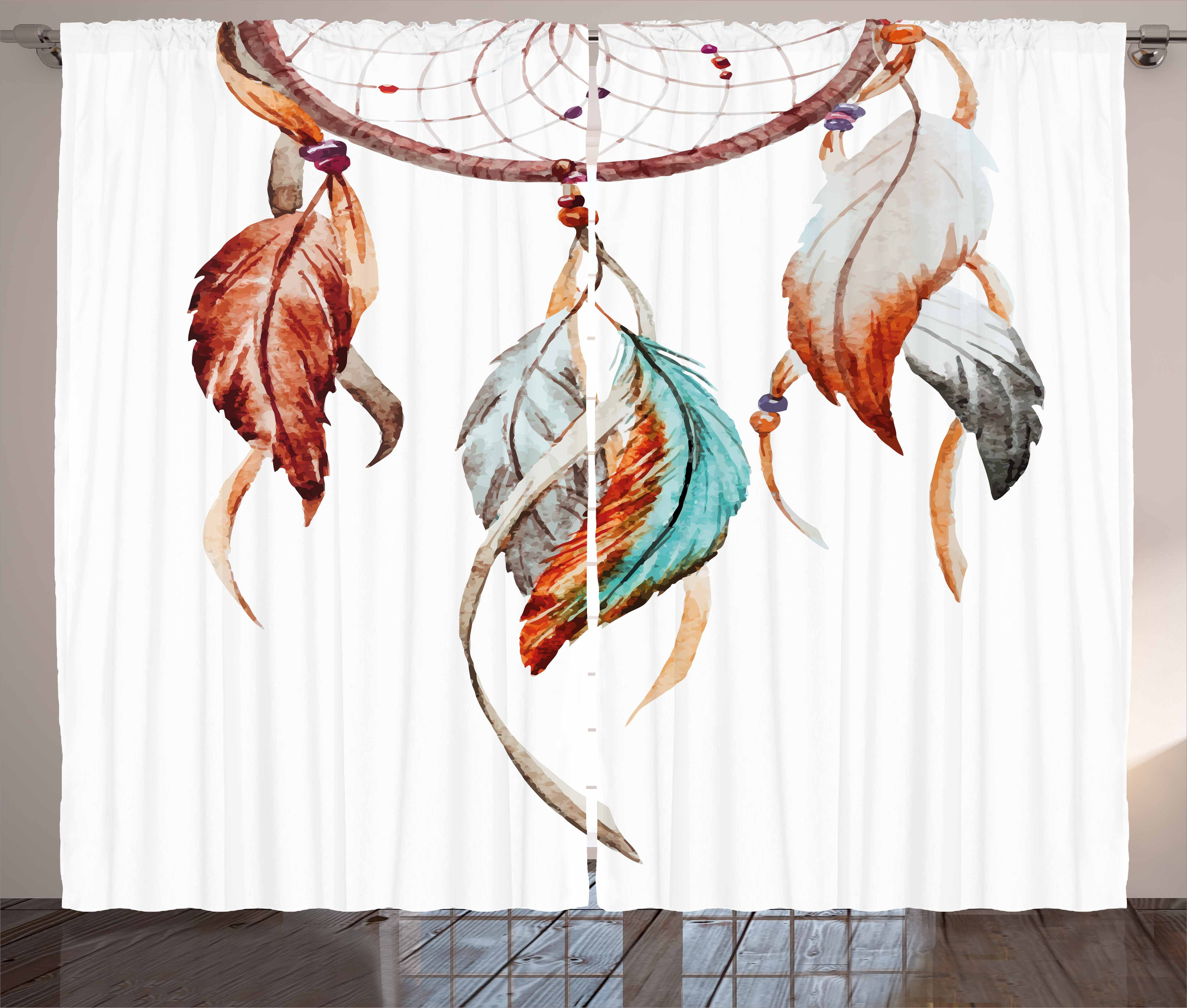 Ambesonne Feather Curtains 2 Panel Set, Traditional American, 108" x 63 ...