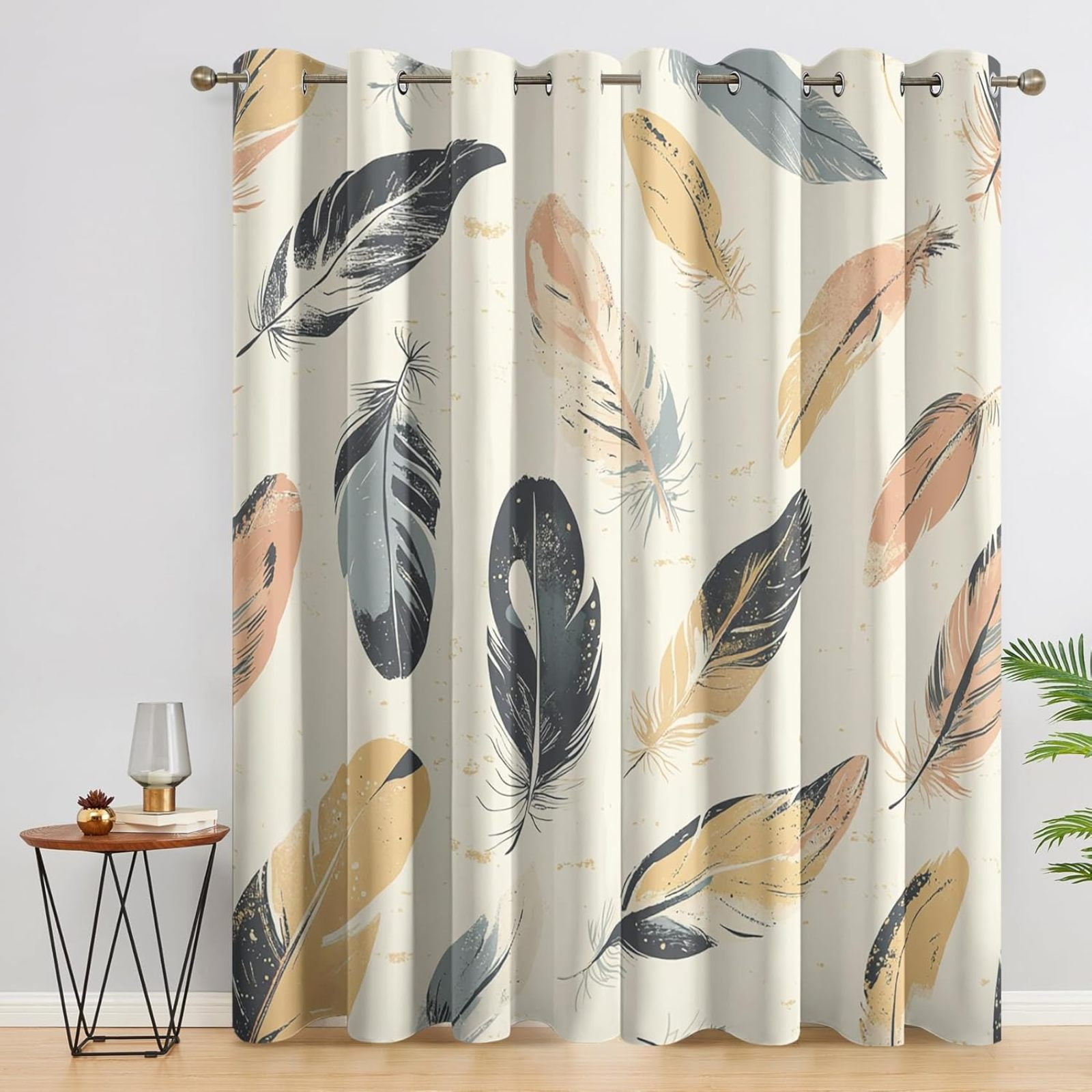 Feather Curtains For Bedroom, Bohemian Bird Feather Drapes 2 Panels Set ...