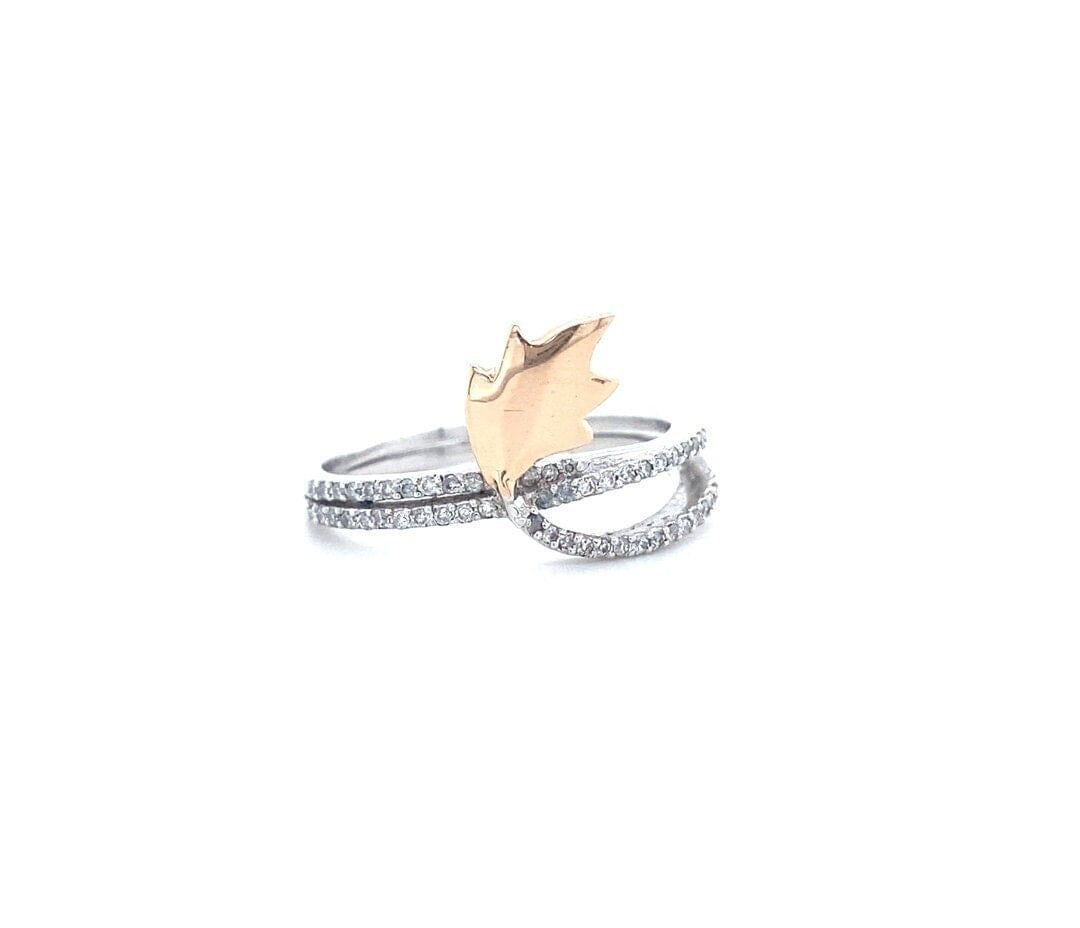 Feather Diamond Ring, Split Shank, 14k Solid Gold, Natural Diamonds ...