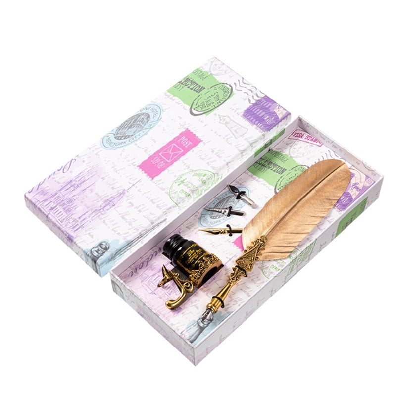 Feather Dip Pen Set with Replacement Pen Nib and Ink for Gothic ...