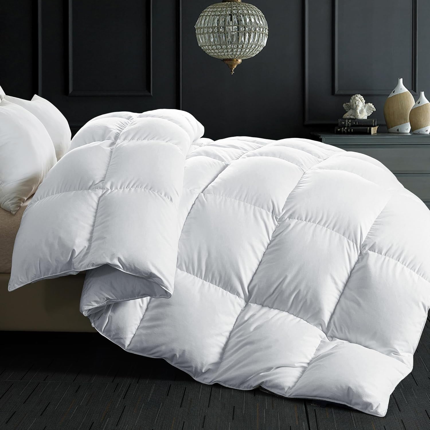 Feather Down Fiber Comforter - All Season White Fluffy Duvet Insert ...