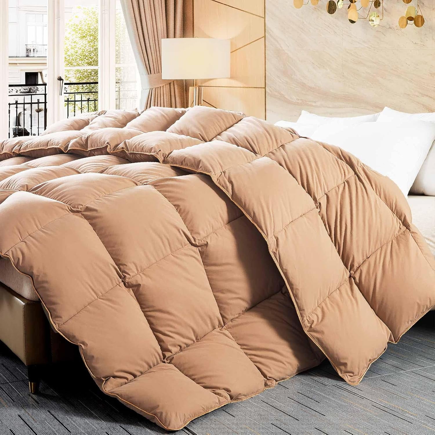 Feather Down Fiber Comforter Oversized King, 100% Cotton Duvet Insert ...