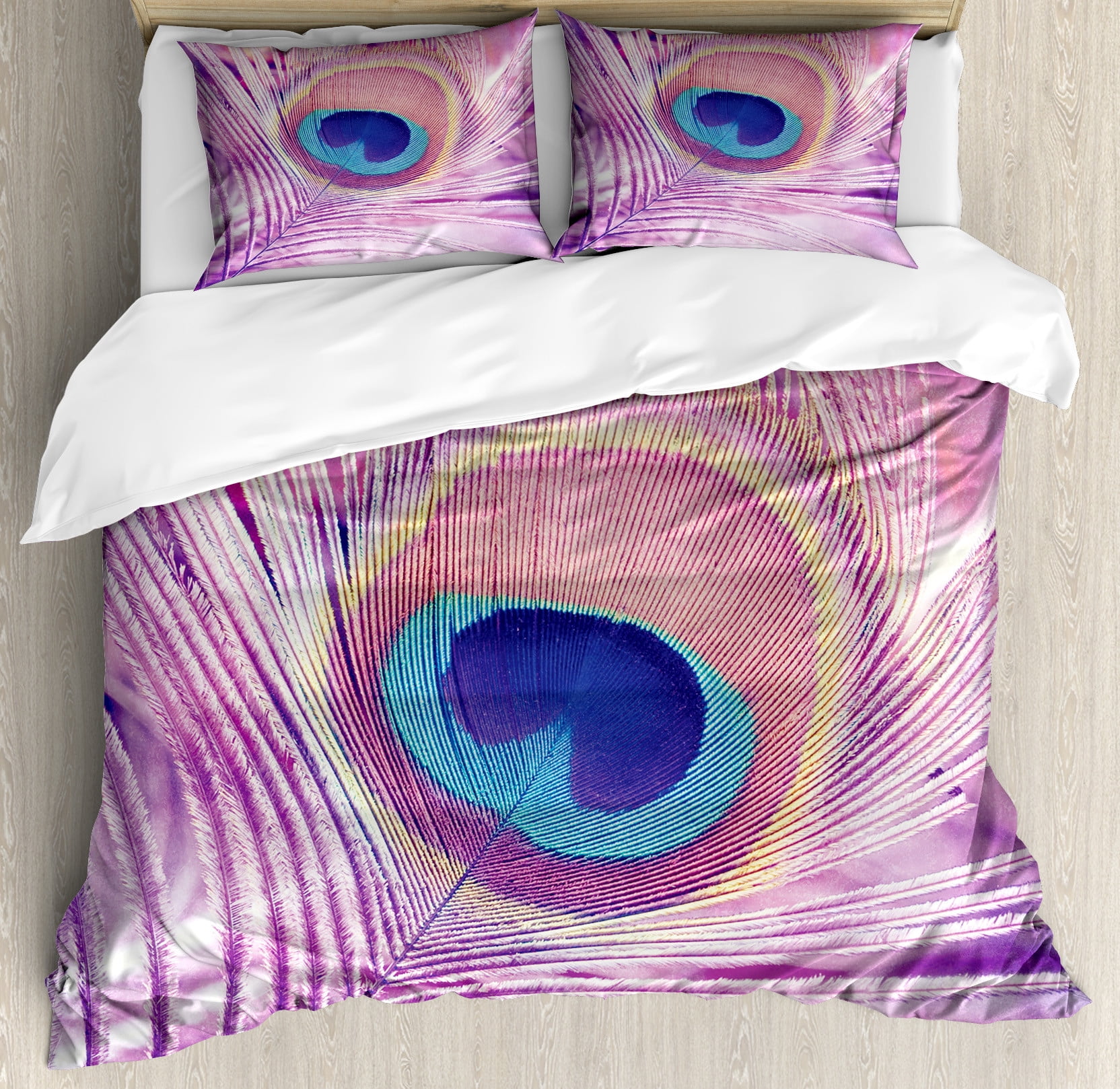 Feather Duvet Cover Set, Bohemian Themed Close up Feather Photo of ...