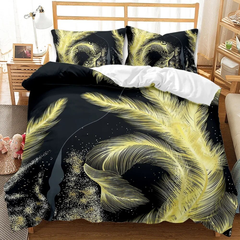 Feather Duvet Cover Set Green Dreamy Watercolor Plumage tic Design ...