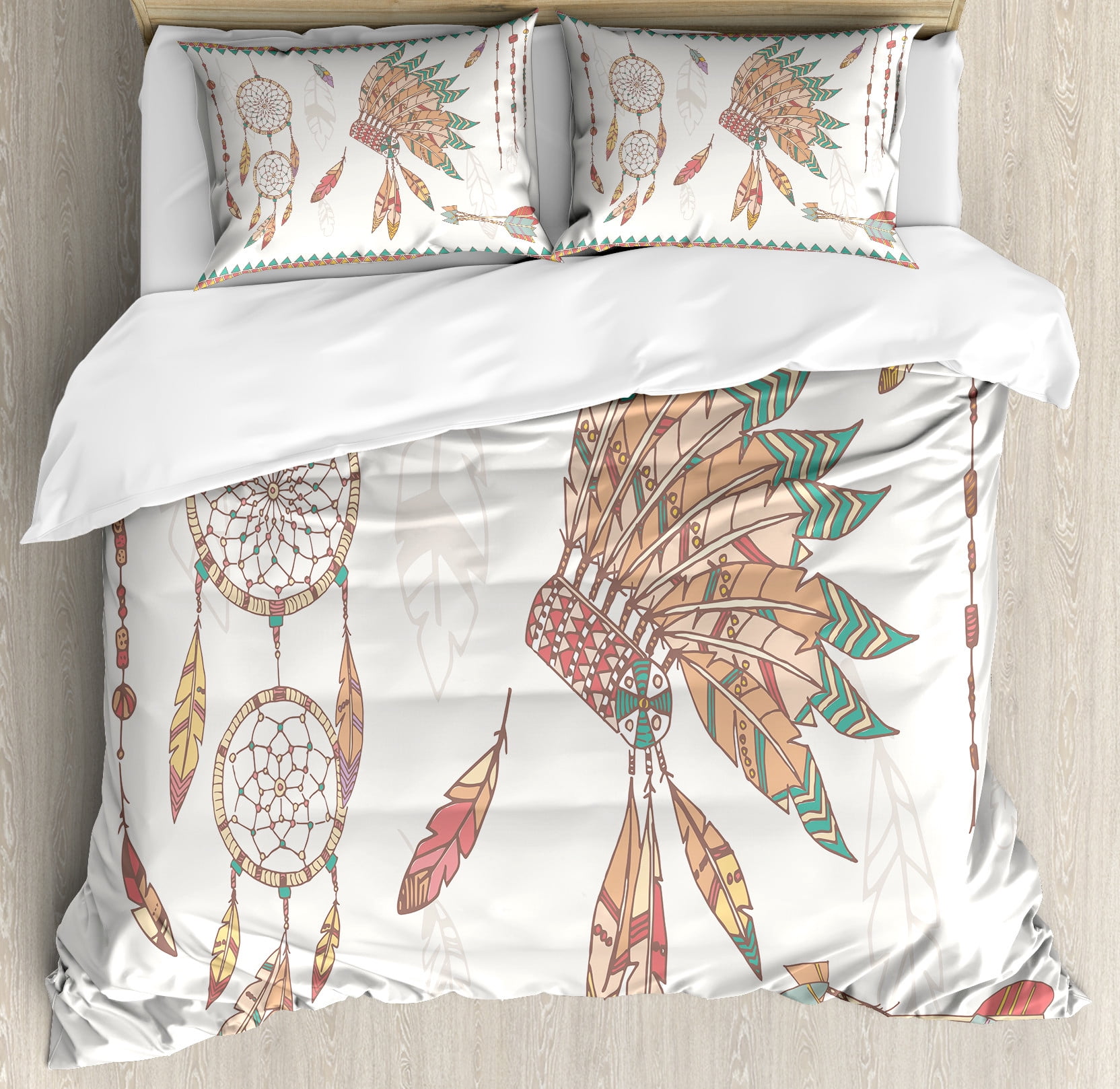 Feather Duvet Cover Set, Prehistoric Chief Headdress Arrows ...