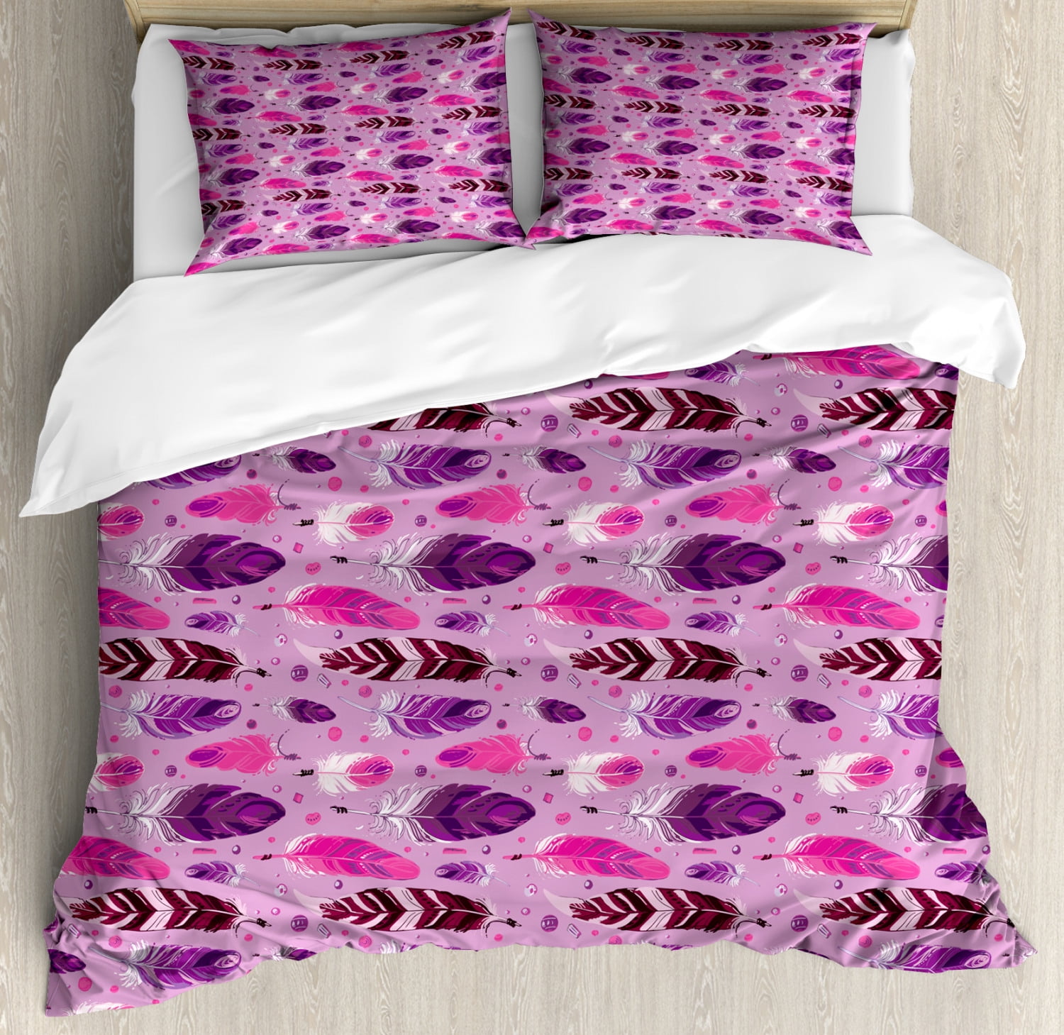 Feather Duvet Cover Set Queen Size, Watercolor Style Quills Native ...