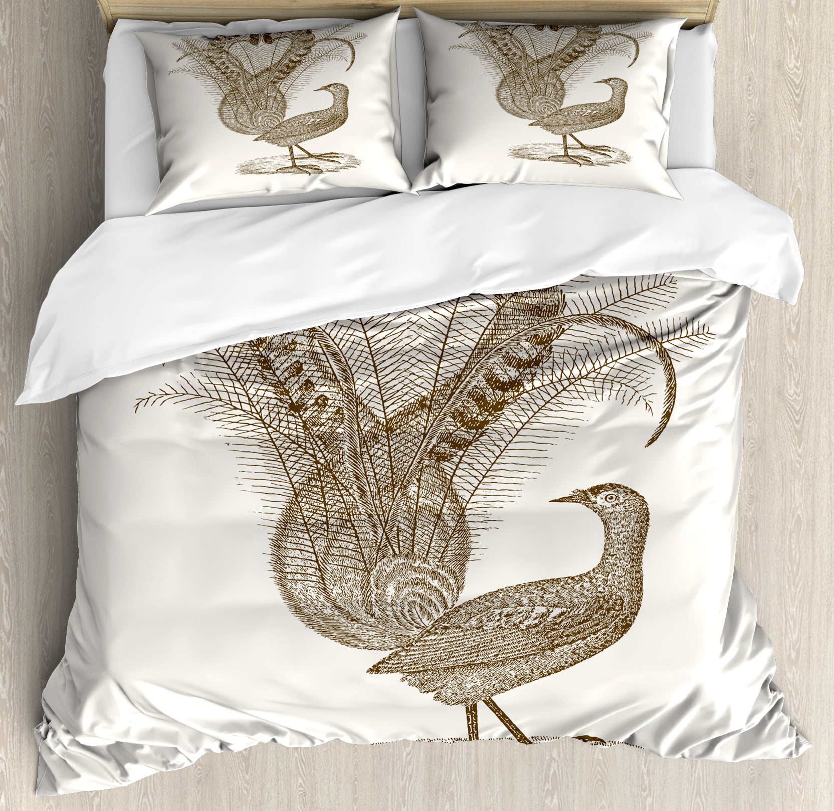 Feather Duvet Cover Set, Sketchy Illustration of a Lyrebird with an ...