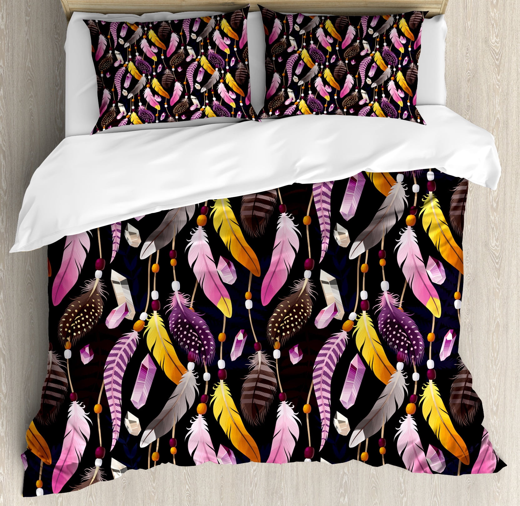 Feather Duvet Cover Set, Various Bohemian Style Elements Illustration ...