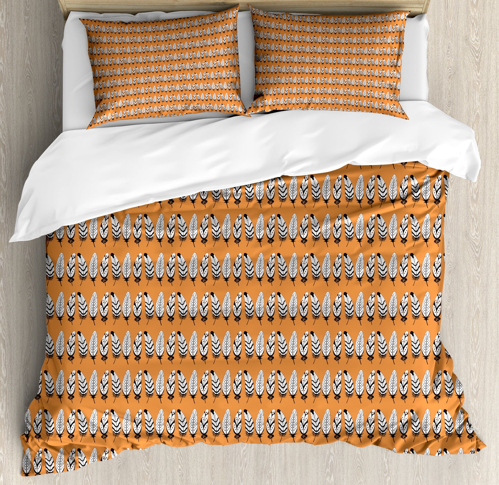 Feather Duvet Cover Set, Vertically Arranged Retro Style Elements in ...