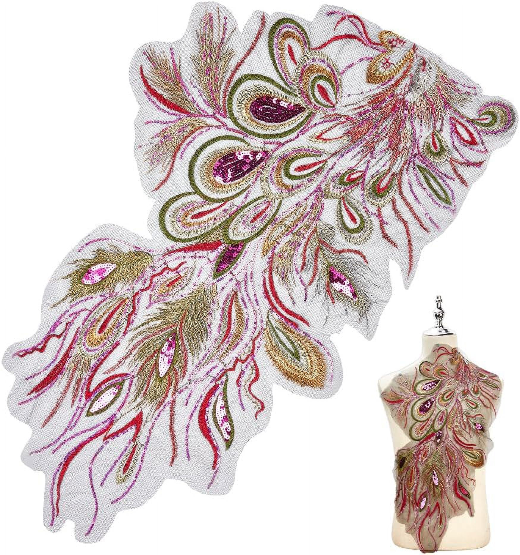 Feather Embroidery Patches 30.31x22.36Inch Phoenix Tail Mesh Embroidery ...