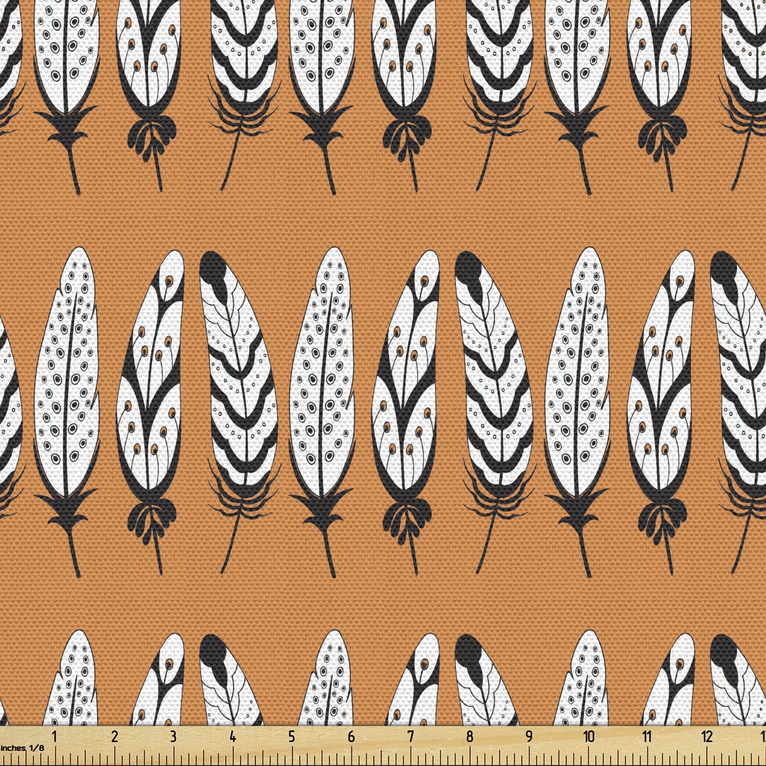 Ambesonne Feather Fabric by the Yard Upholstery, Retro Style Ornate ...