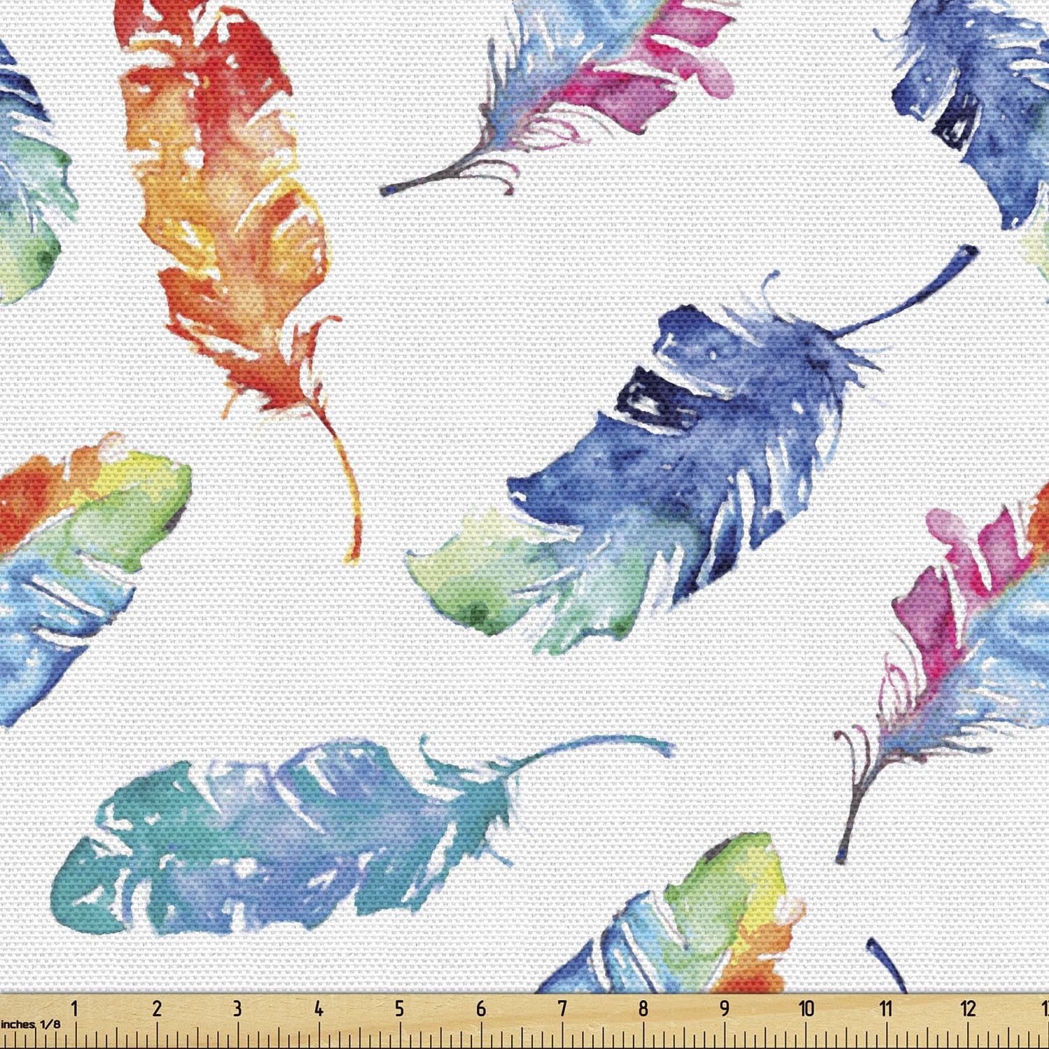 Ambesonne Feather Fabric by the Yard Upholstery, Watercolor Bird ...