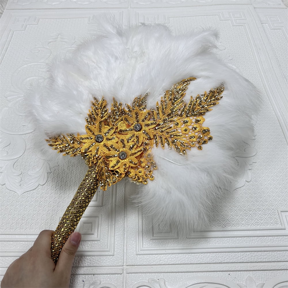 Feather Fan Wedding Feather Fan For Bride Feather Big Flower Handfan ...