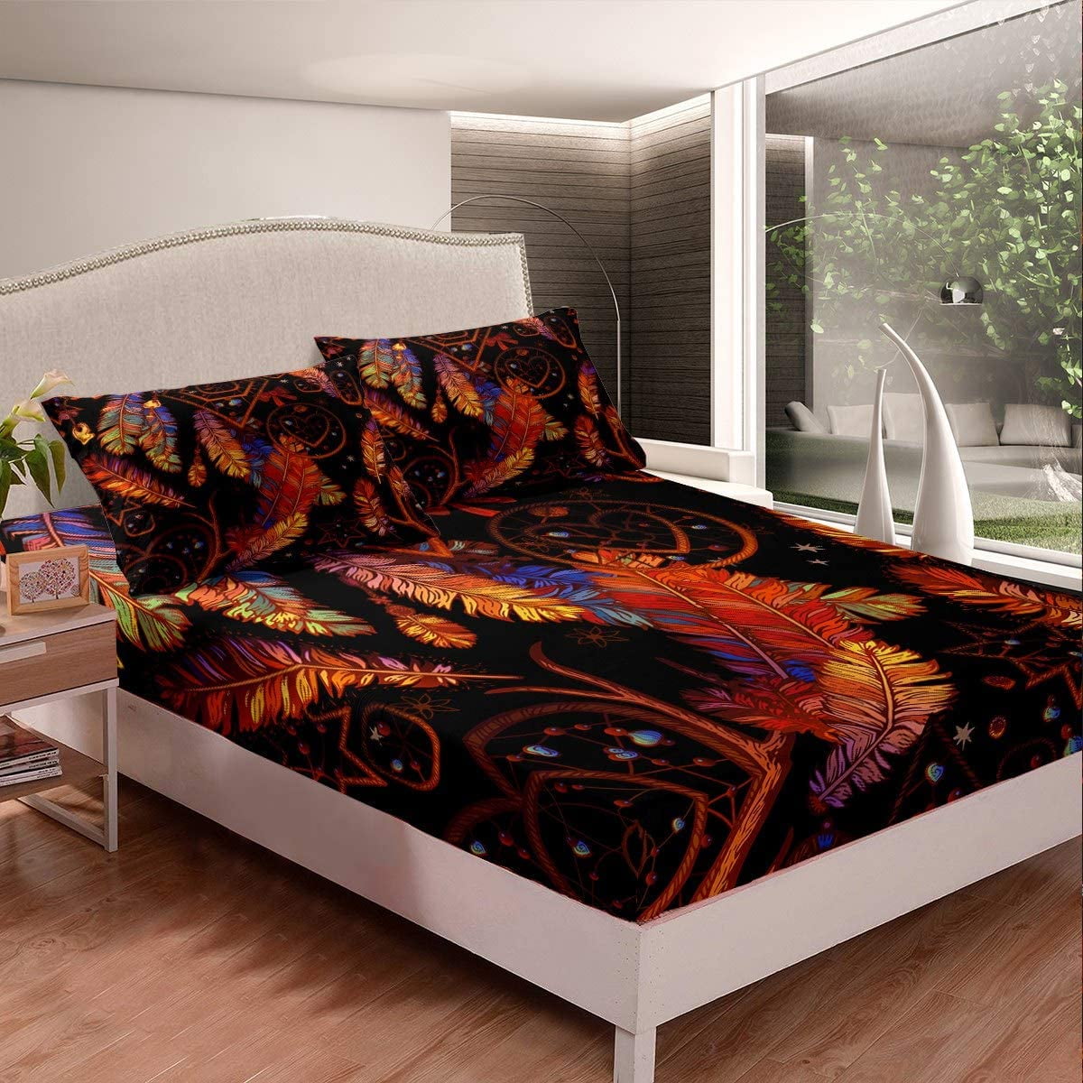 Feather Fitted Sheet Watercolor Feather Tie-dye Boho Watercolor Art ...