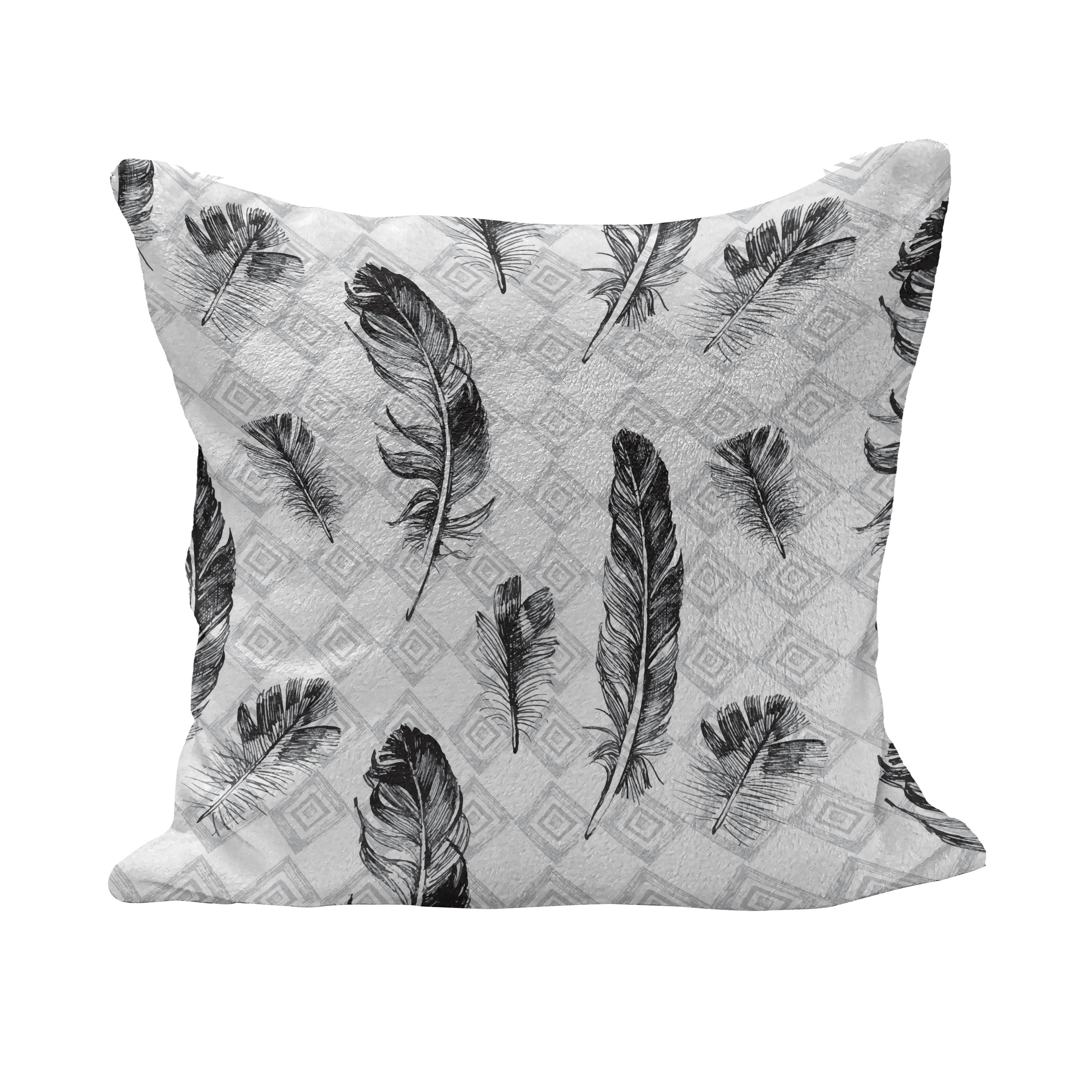 Feather Fluffy Throw Pillow Cushion Cover, Grunge Plumage on Geometric ...