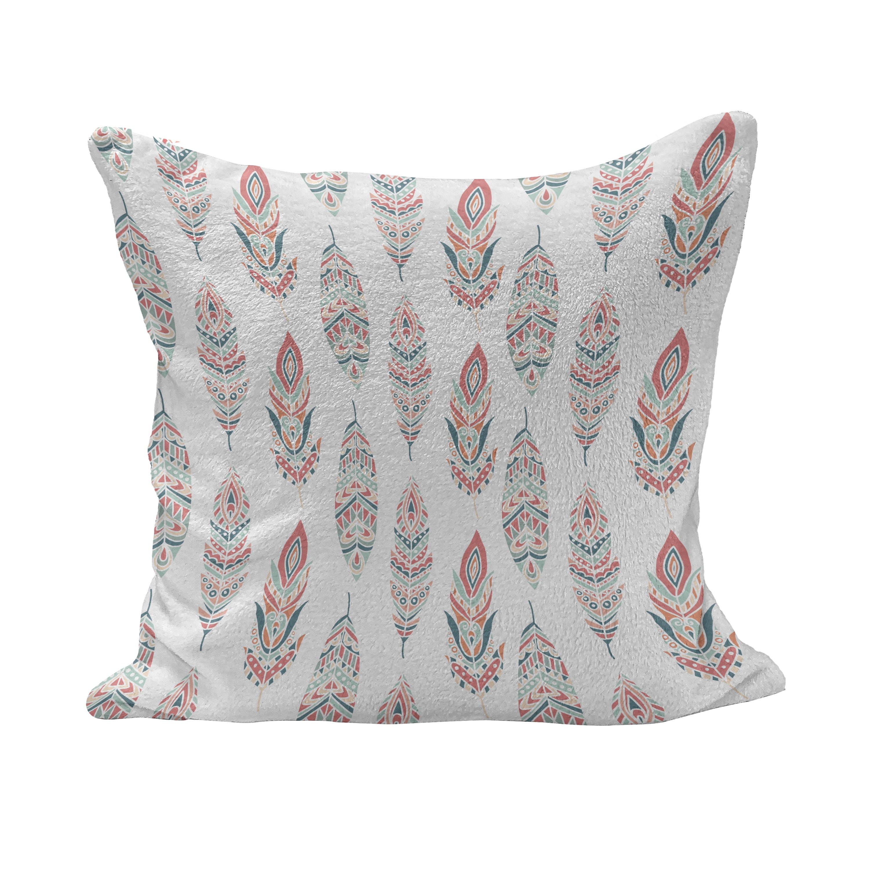 Feather Fluffy Throw Pillow Cushion Cover, Hand Drawn Motifs Culture ...