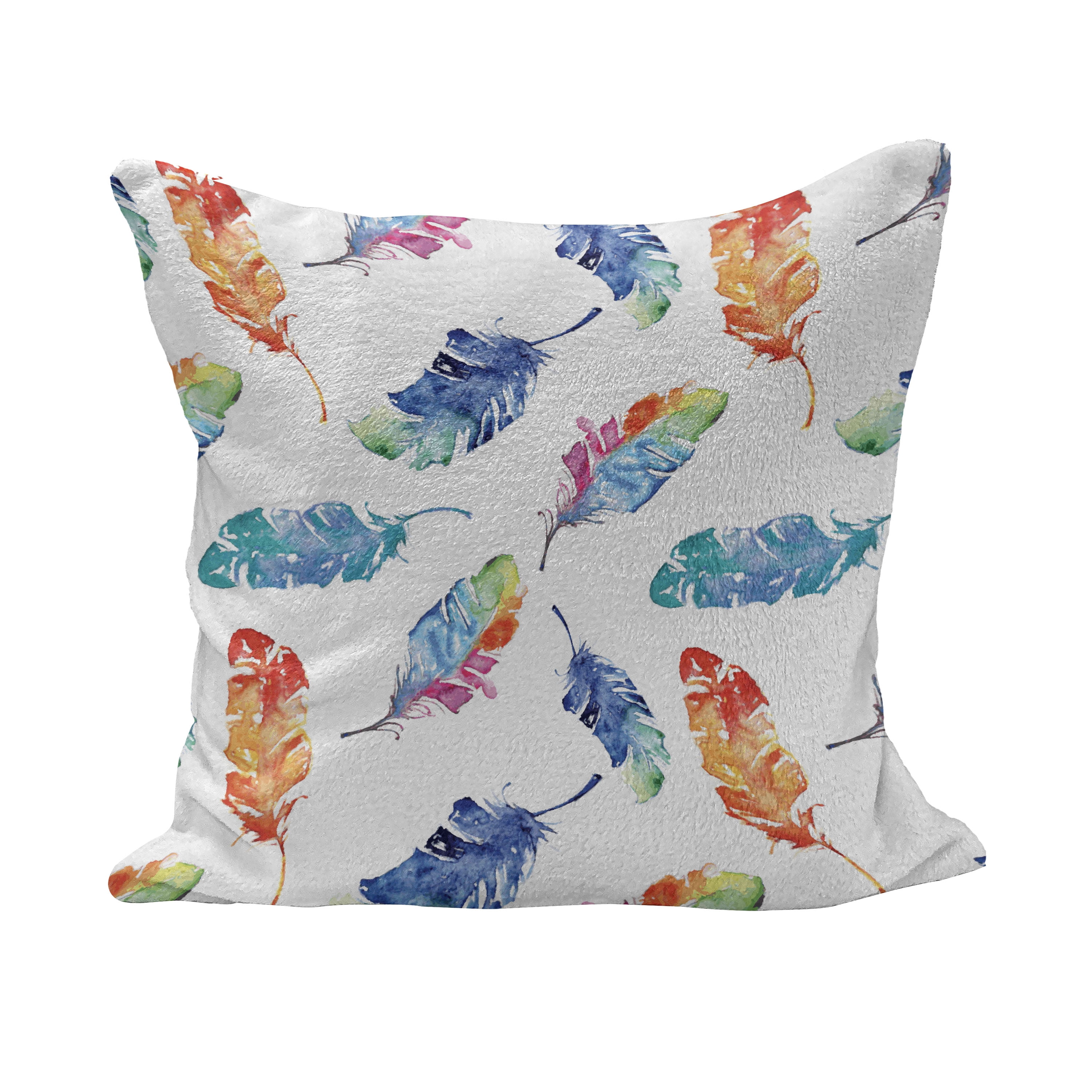 Feather Fluffy Throw Pillow Cushion Cover, Watercolor Bird Feathers ...