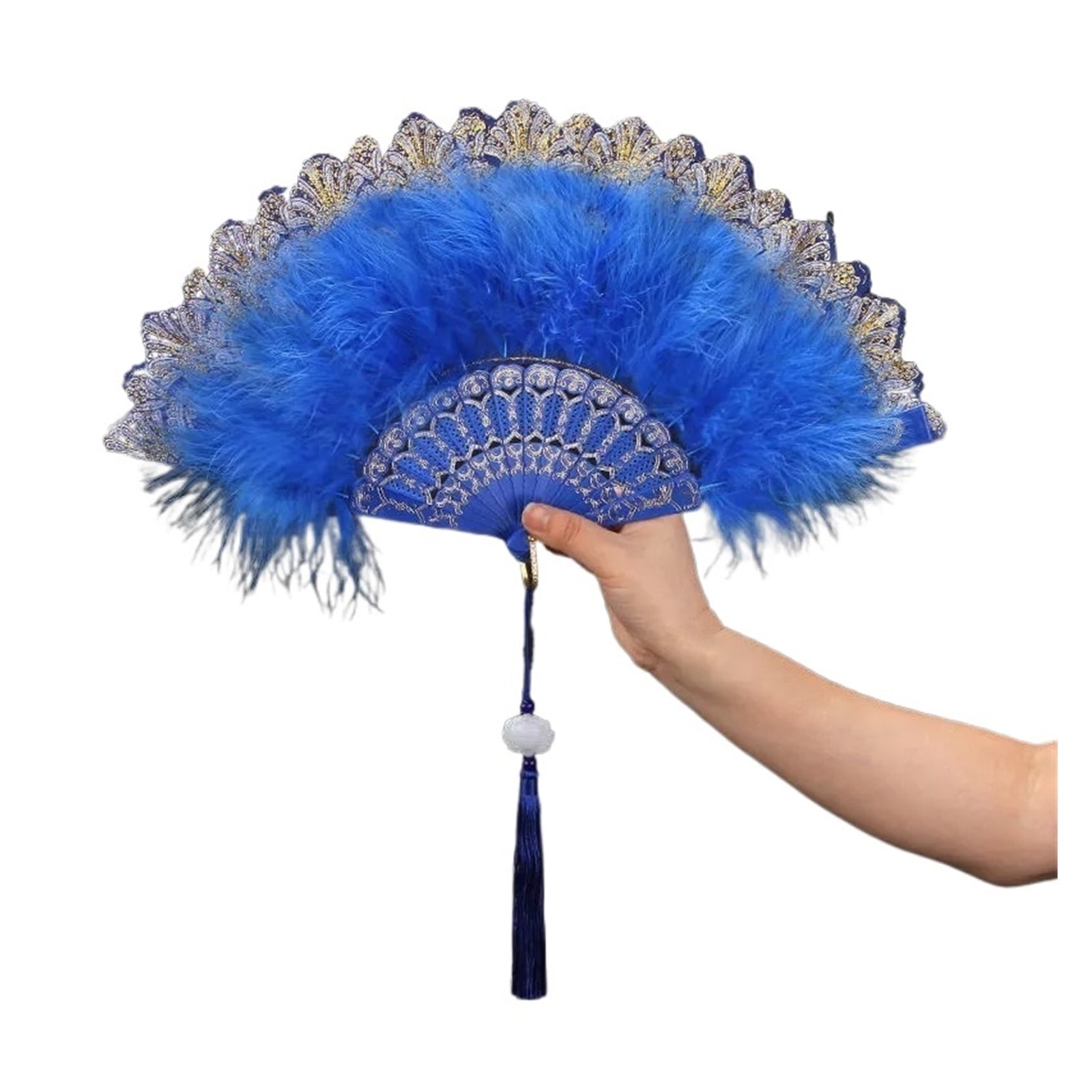 Feather Folding Fan Sweet Girl Dark Court Dance Hand Fan with Pendant ...