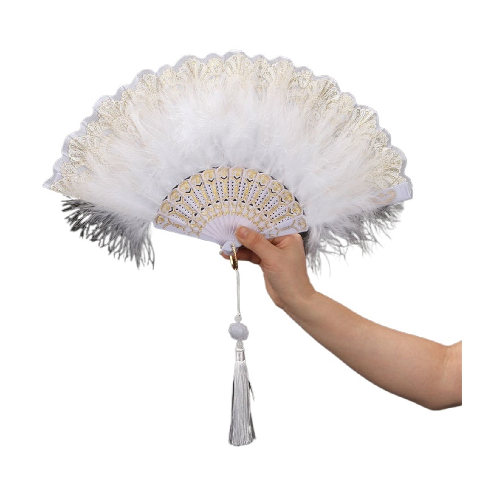 Feather Folding Fan Sweet Girl Dark Court Dance Hand Fan with Pendant ...