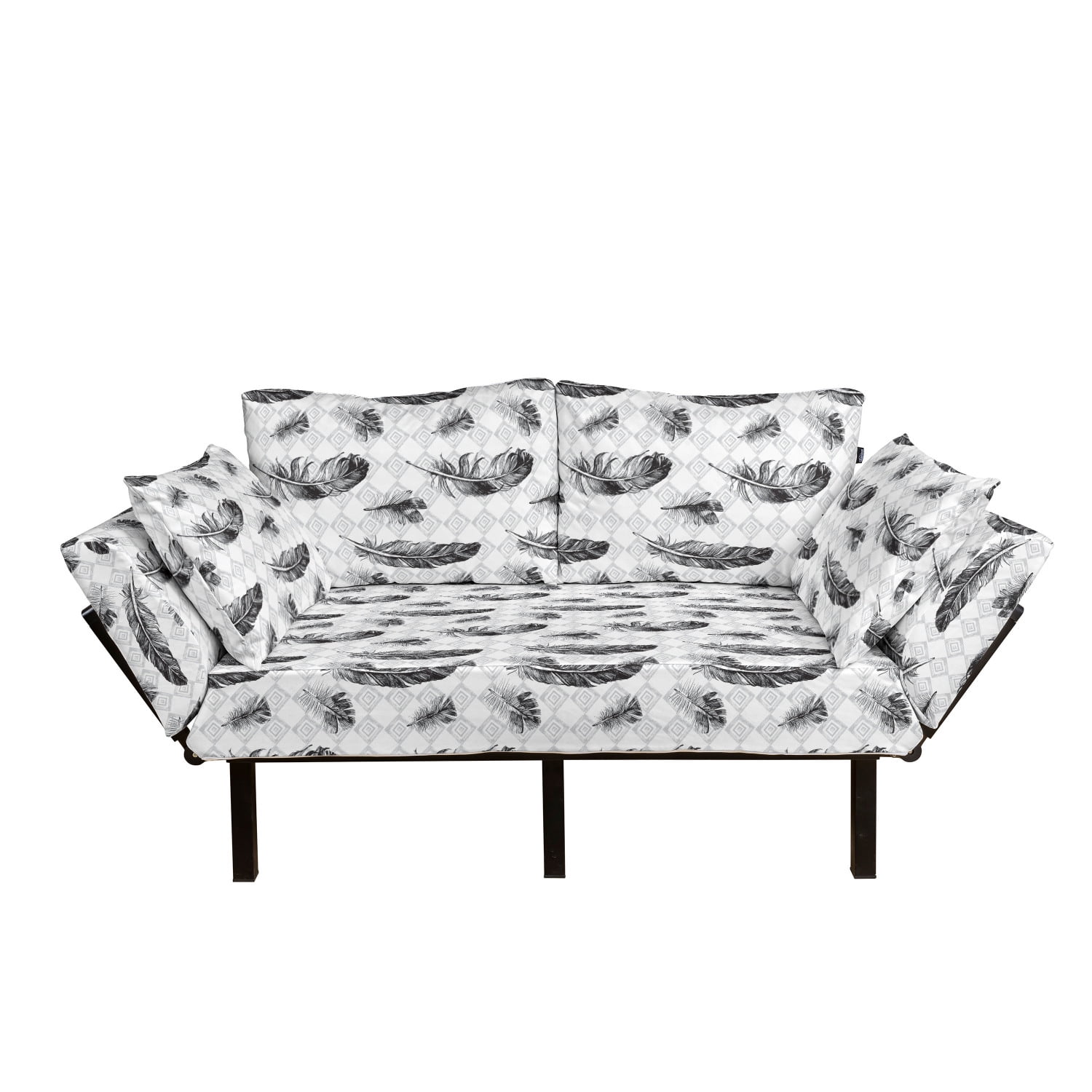Feather Futon Couch, Faded Geometric Backdrop Nested Squares Mosaic ...