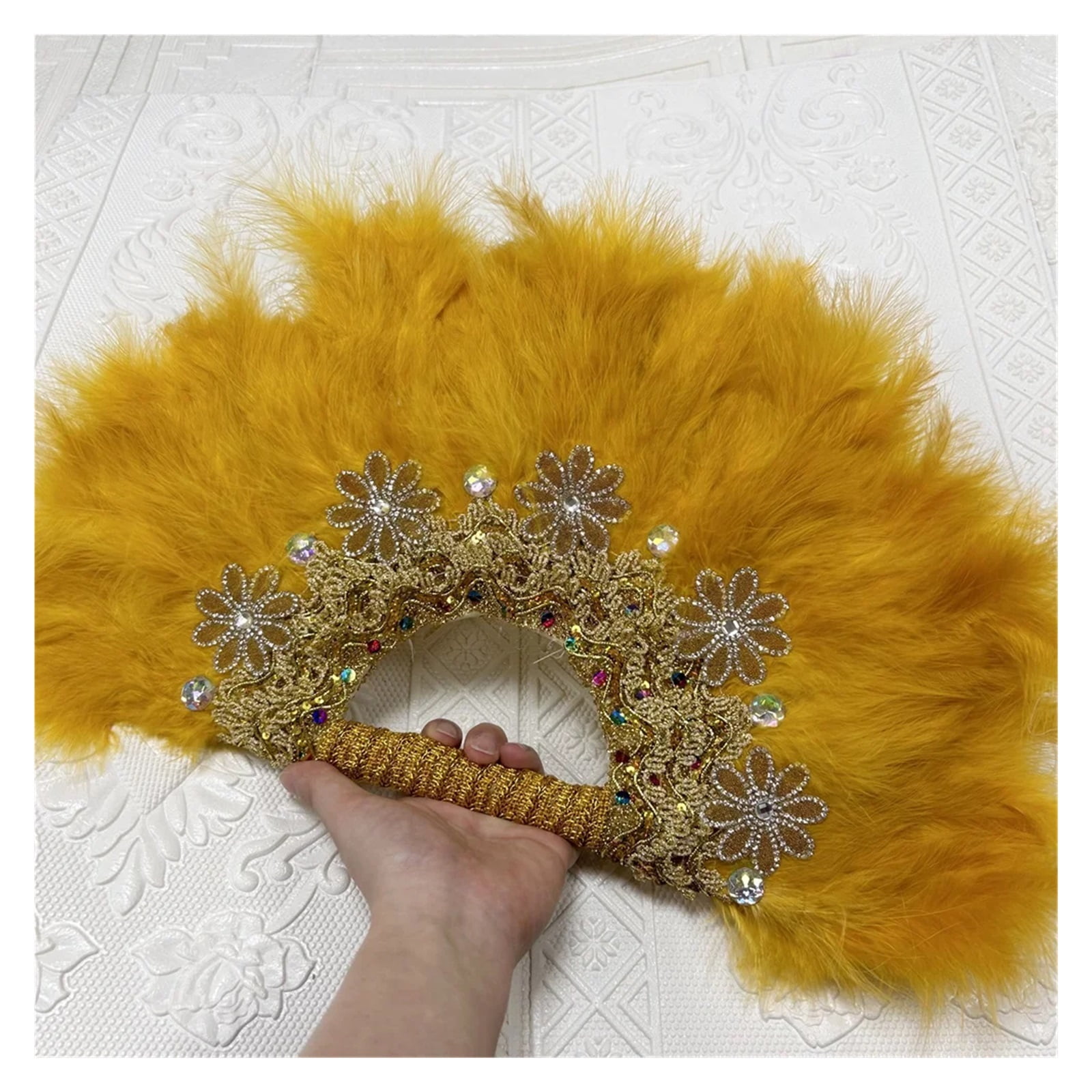 Feather Handheld Feather Fan,Vintage Folding Fan Flapper Hand Fan for ...