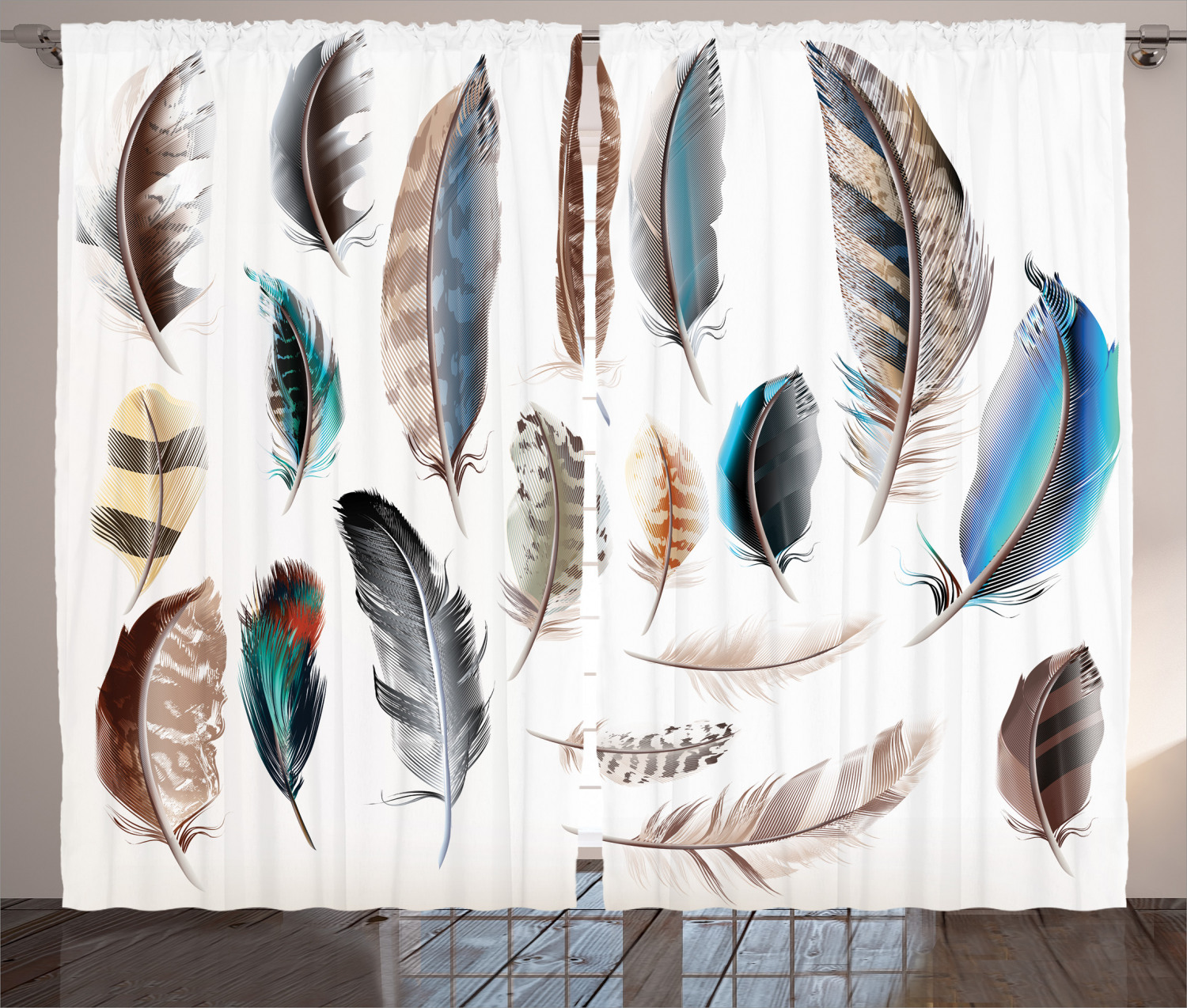 Ambesonne Animal Curtains 2 Panel Set, Bird Body Feathers Set, 108" x ...