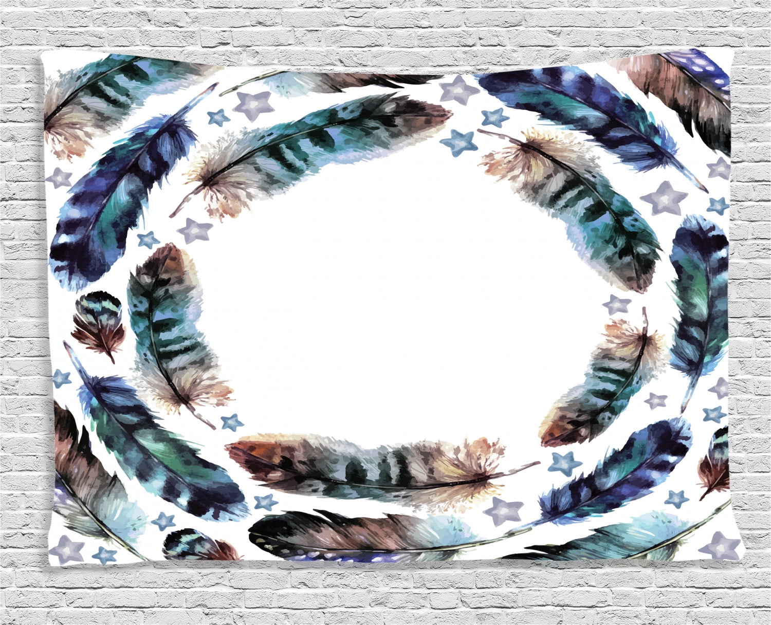 Feather House Decor Tapestry, Spiral Vortex Concentric Ethnic Feather ...