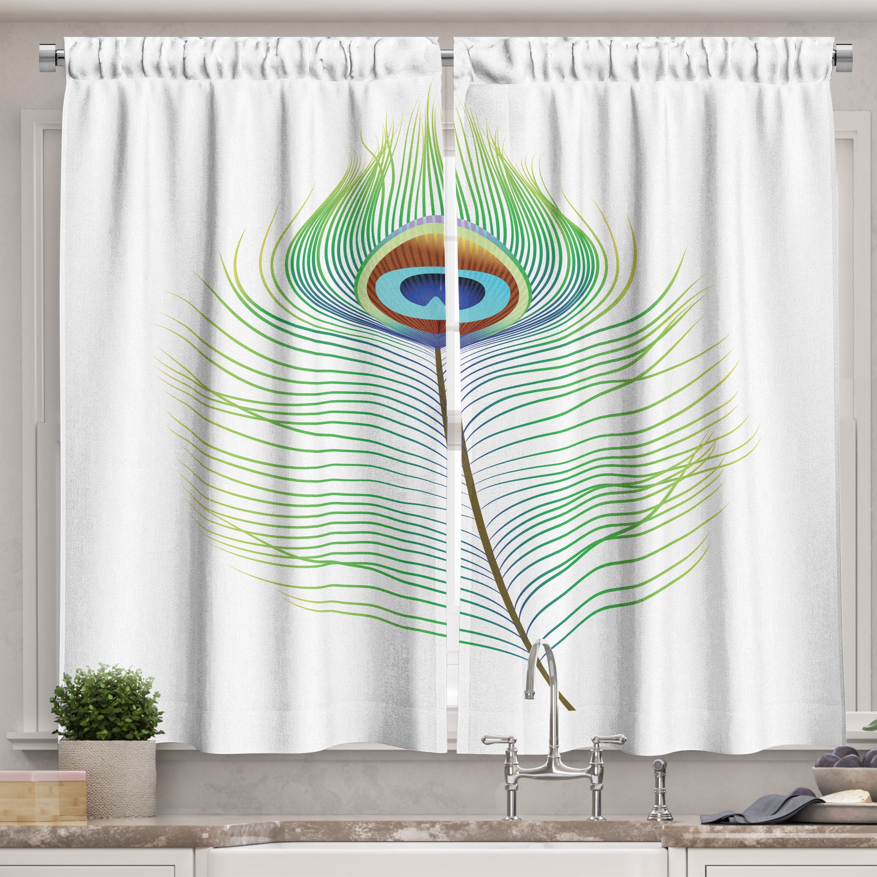 Feather Kitchen Curtains, Illustration of a Single Retro Style ...