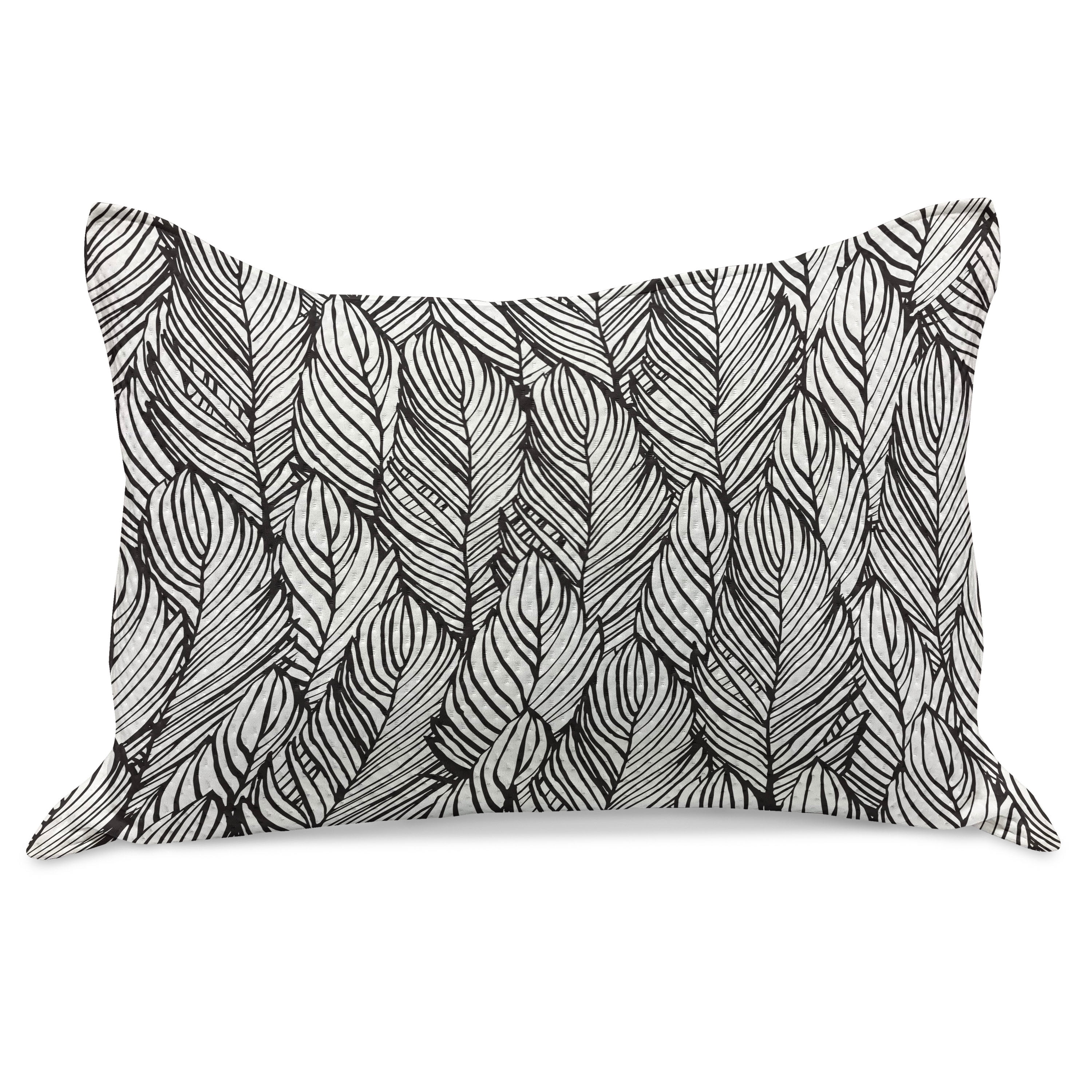 Feather Knitted Quilt Pillowcover, Hand Drawn Outline Style Quills ...
