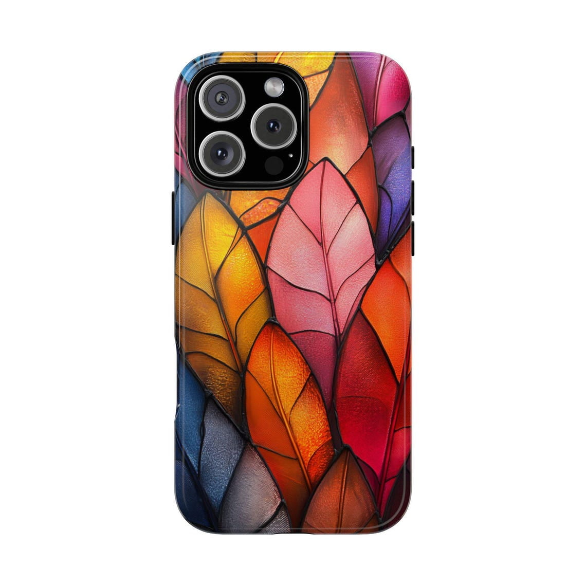 Feather Leaf Stained Glass Yellow Pink Abstract Art Phone Case with ...