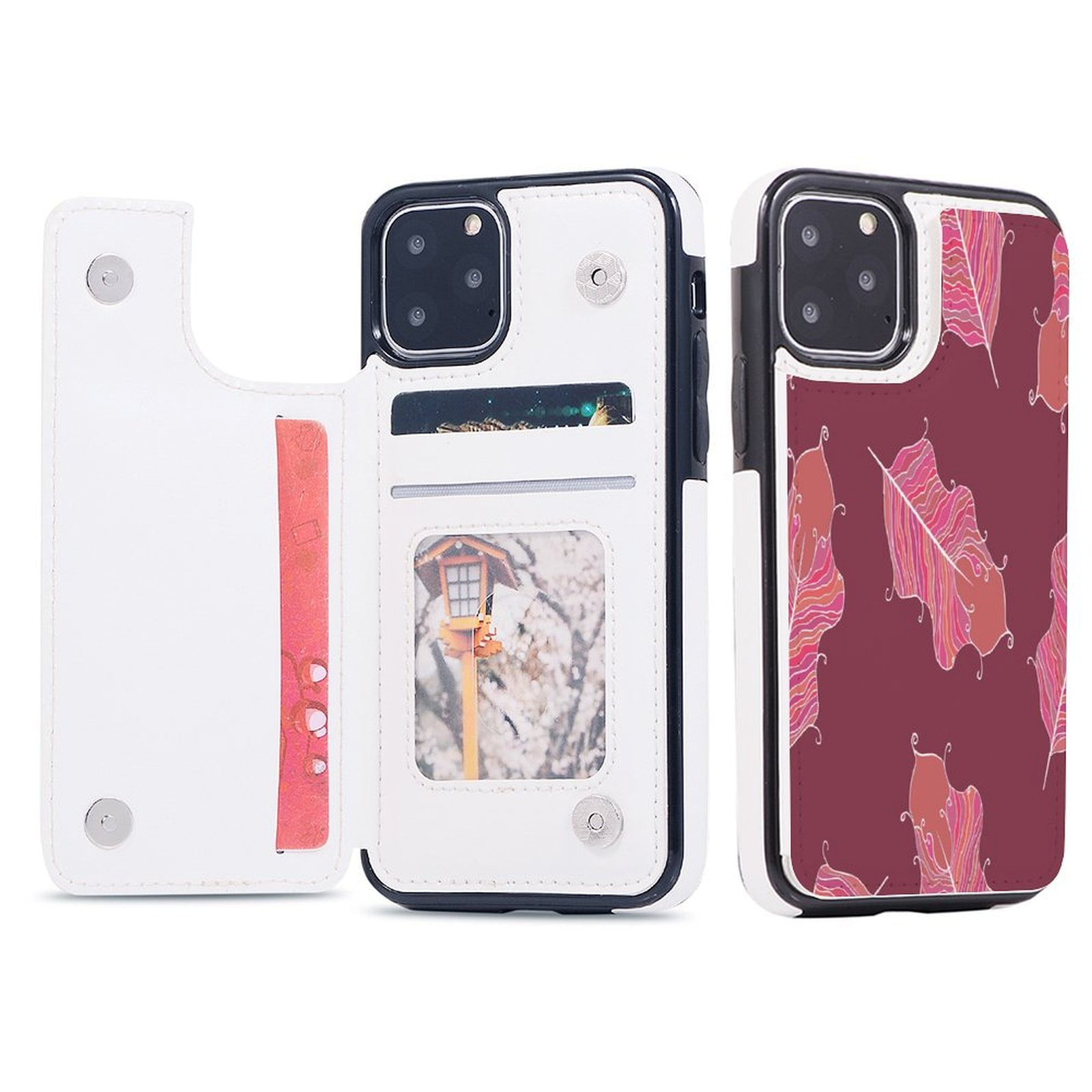 Feather Leather Wallet Case for iPhone 16 15 14 13 12 11 Pro Max Wallet ...