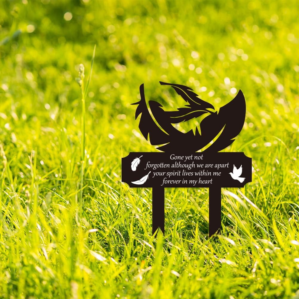 Feather Memorial Grave Markers 9.5x11.8" Metal Grave Plaque Stake ...