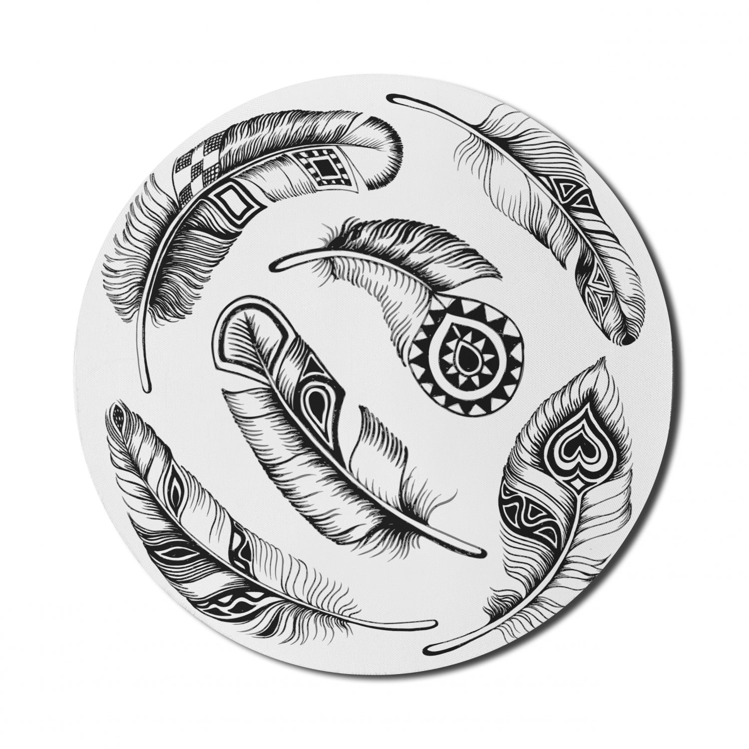 Feather Mouse Pad for Computers, Black Feathers with Prehistoric Tribal ...