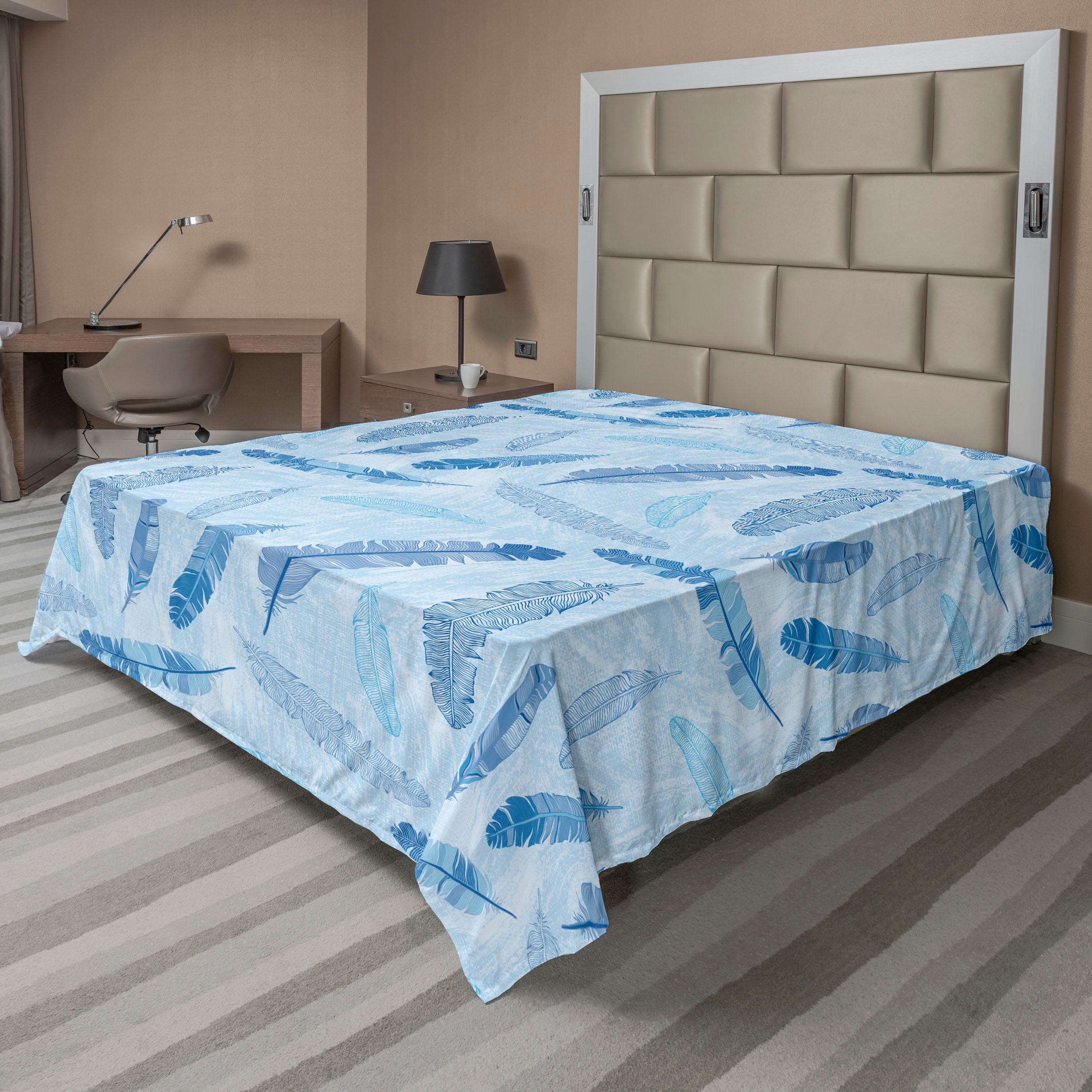 Feather Pattern Flat Sheet, Pastel Vibe of Bohemian Pattern with ...