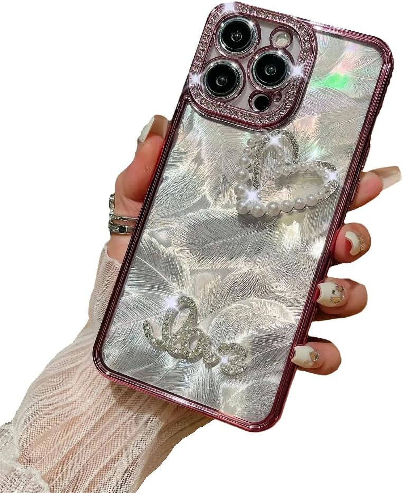 Feather Pattern Holographic Laser Love Heart Pearl Glitter Bling ...