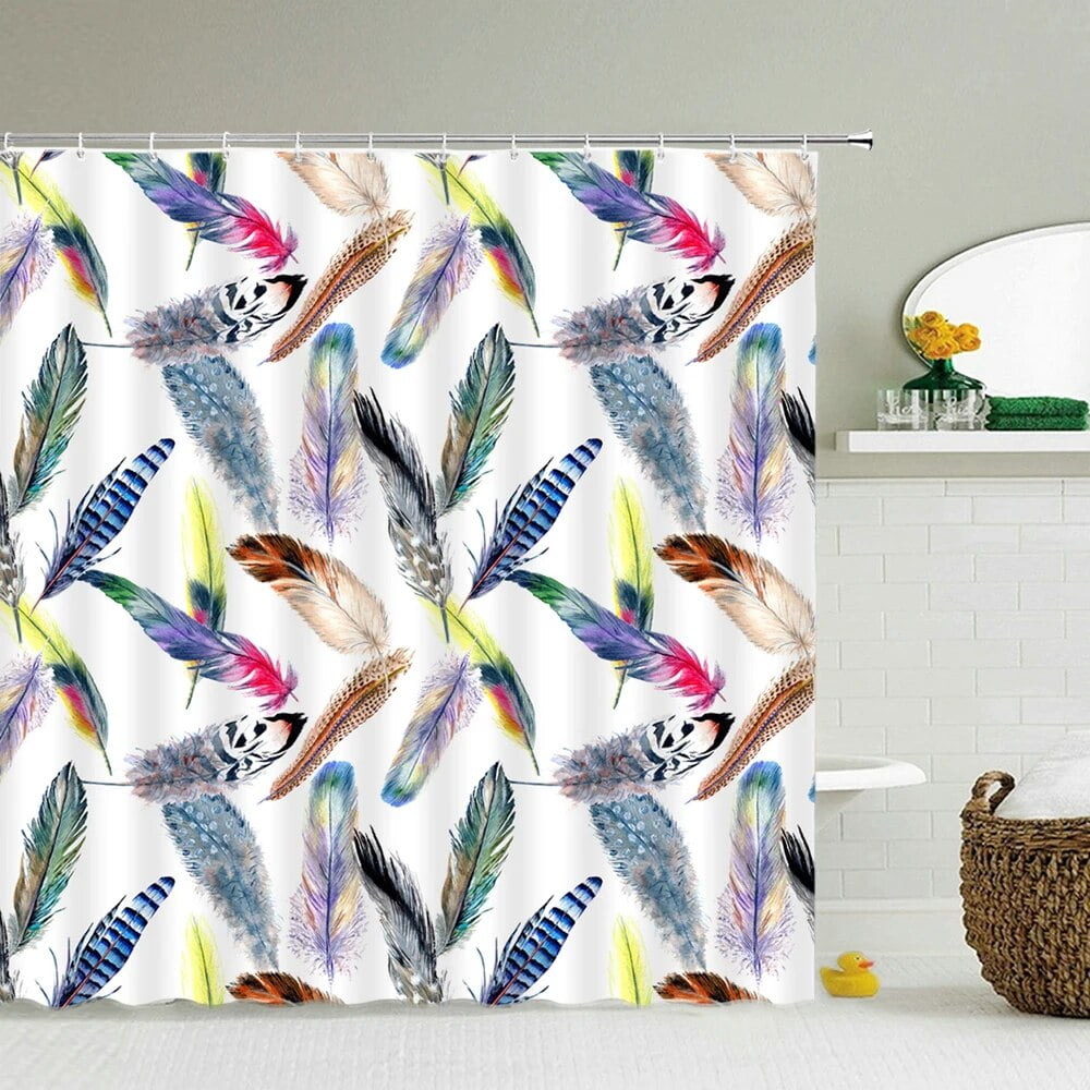 Feather Pattern Polyester Fiber Bath Curtain 3d Printed Shower Curtain ...