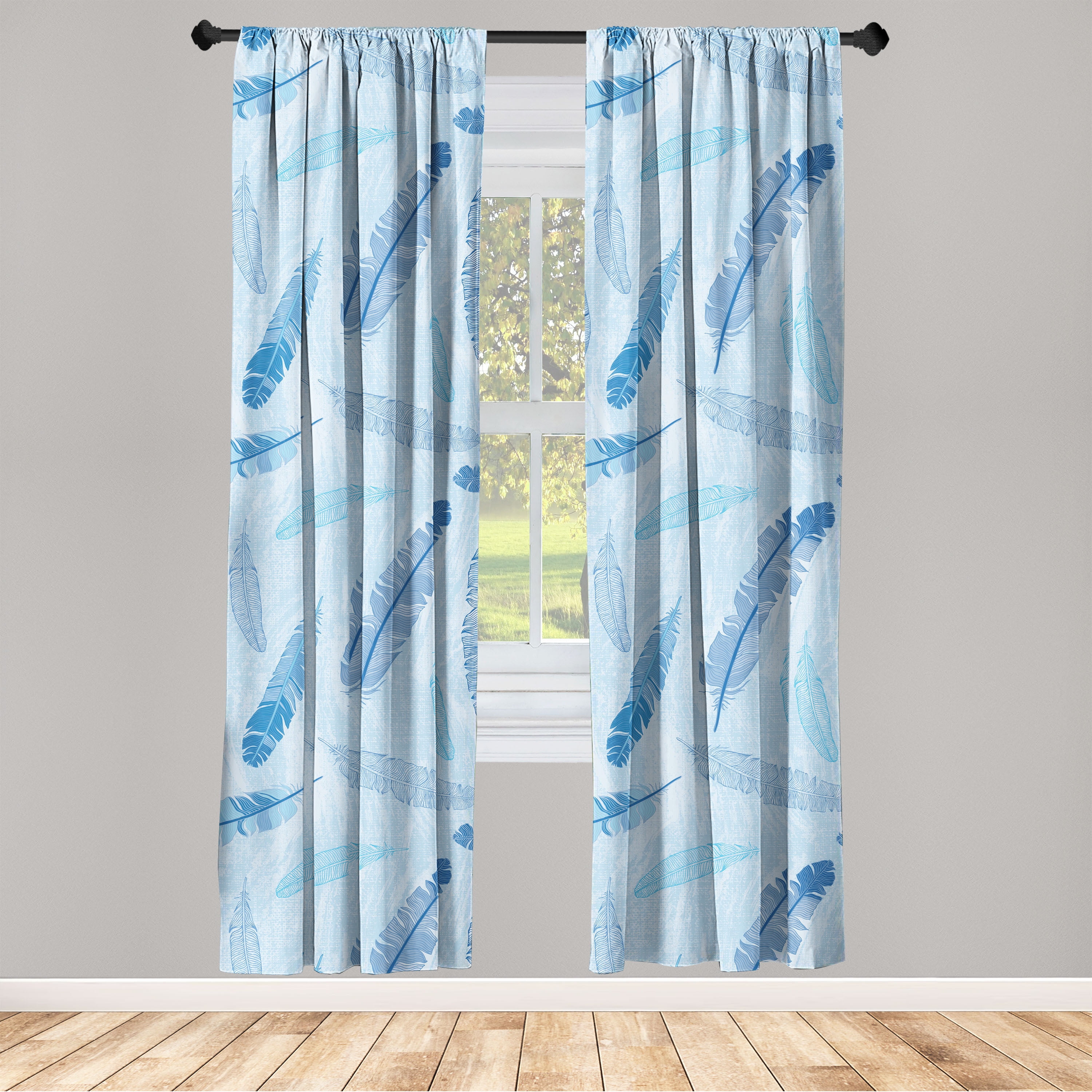 Feather Pattern Window Curtains, Pastel Vibe of Bohemian Pattern with ...