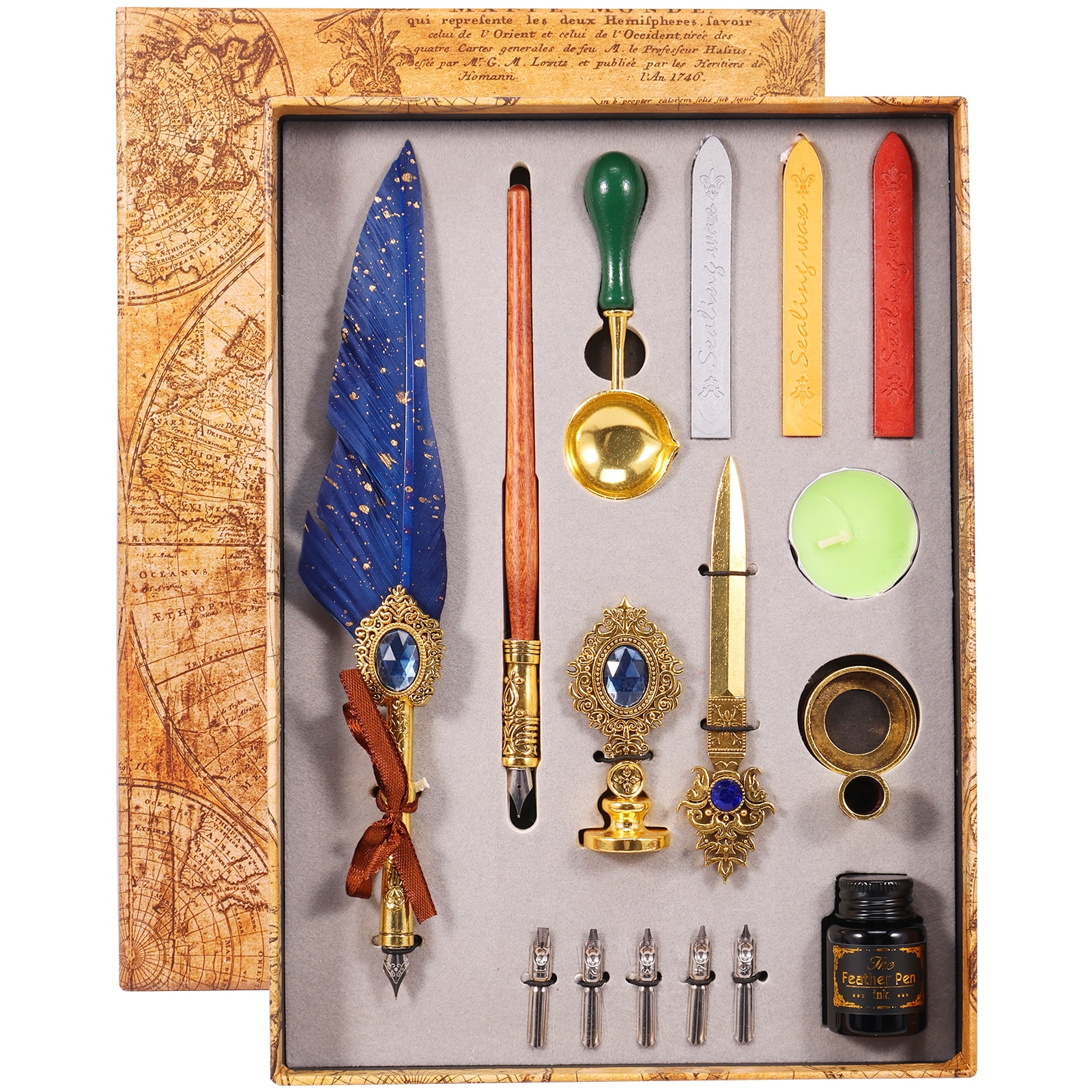 Feather Pen Set Exquisite Quill Pen and Ink Kit with Wooden Dip Pen ...