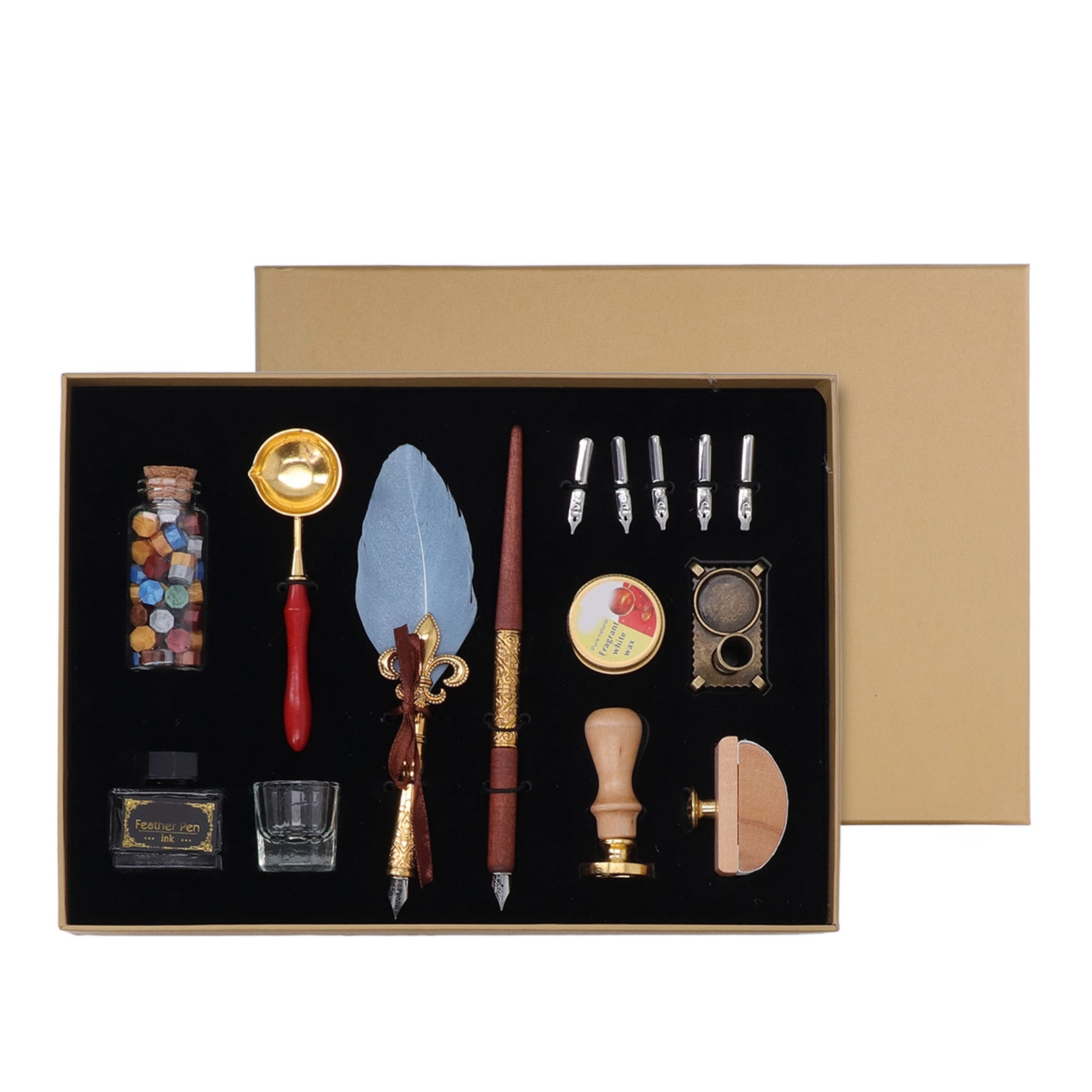 Feather Pen Set Retro Exquisite Quill Pen Nib Melting Wax Spoon Base ...
