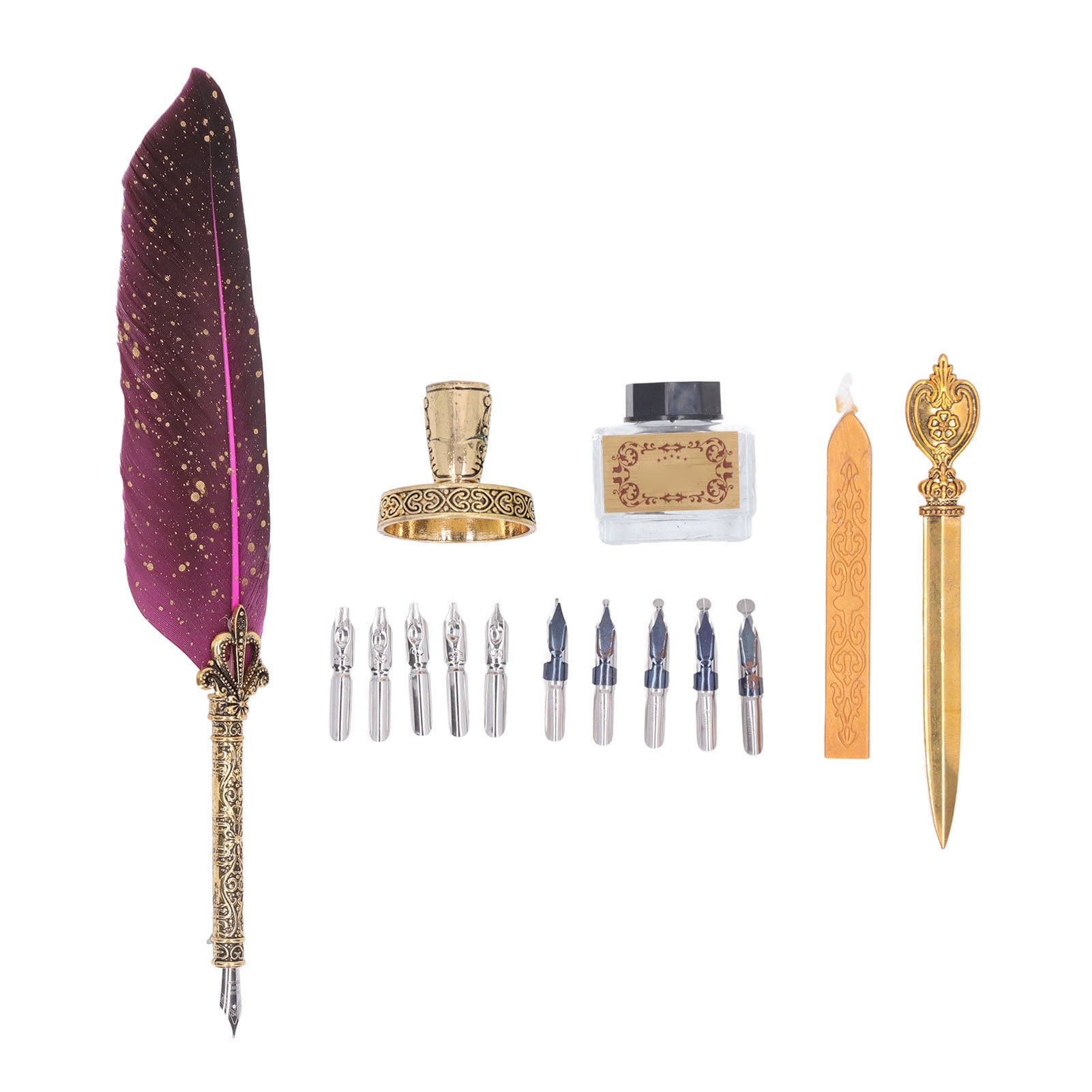 Feather Pen Set with 10 Interchangeable Nib Fire Lacquer Wax Letter ...